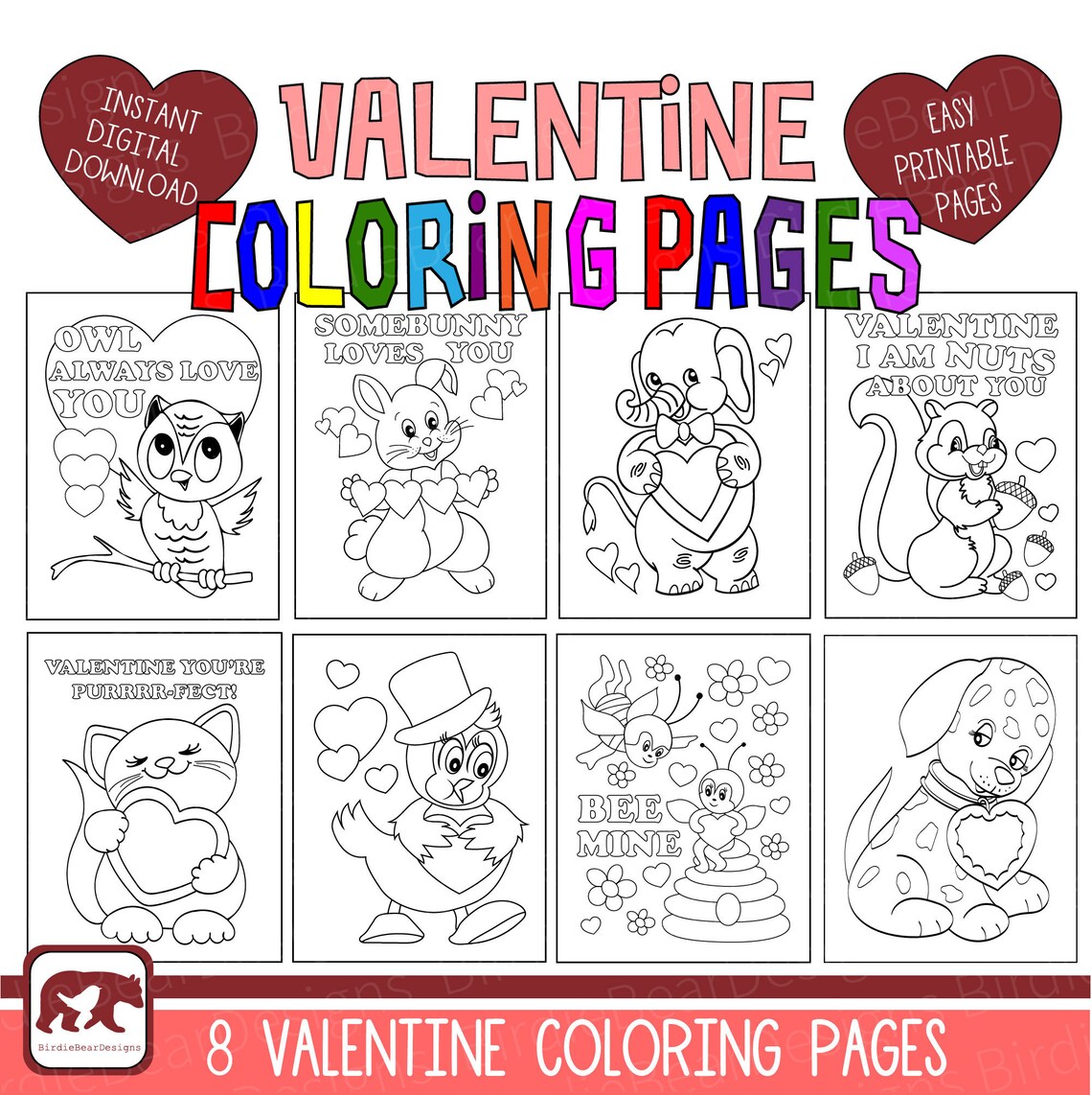 Valentines Coloring Pages Valentines Coloring Book | Etsy