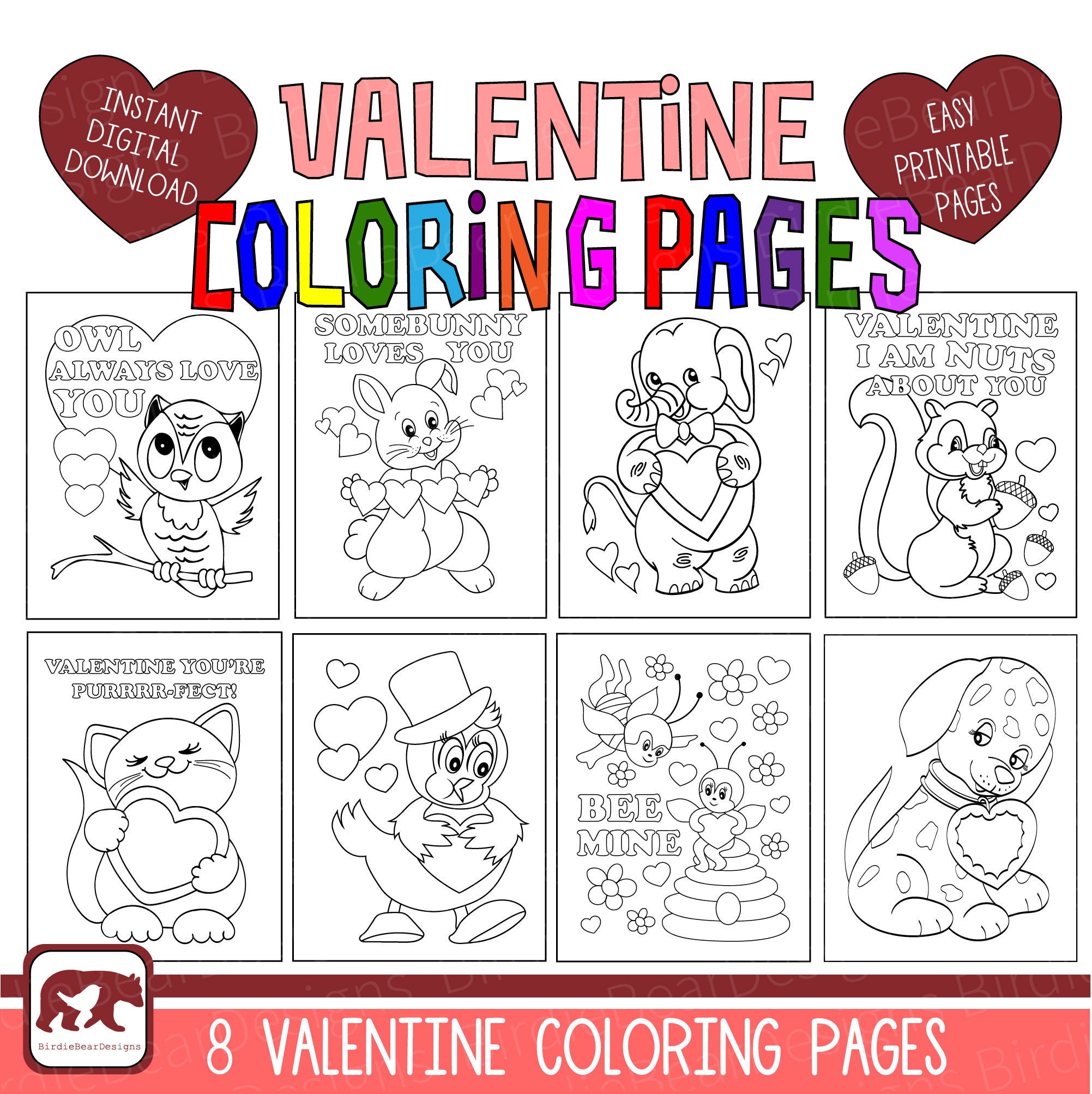 Valentines Coloring Pages Valentines Coloring Book - Etsy