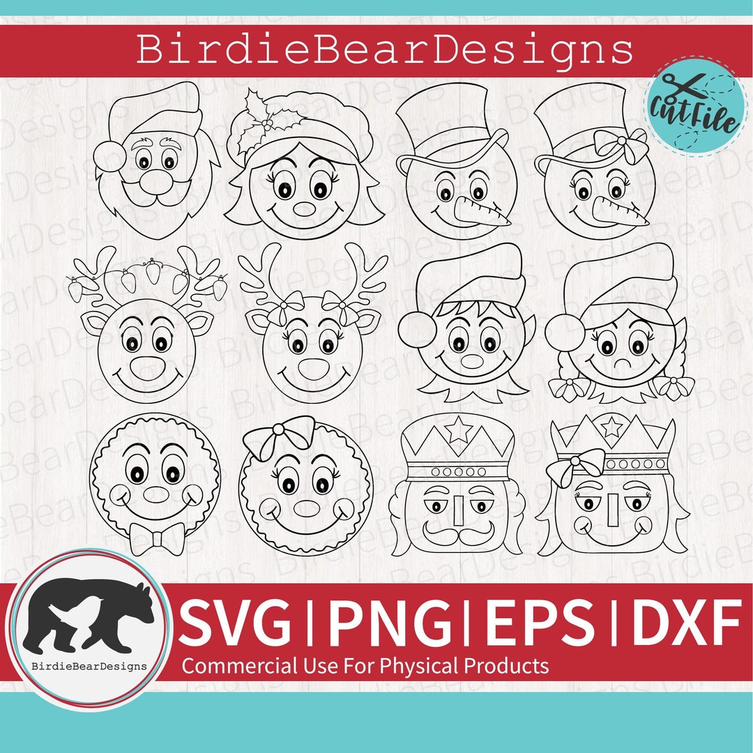 Christmas Coloring Svg, Christmas Faces Svg, Kids Christmas Svg Bundle ...