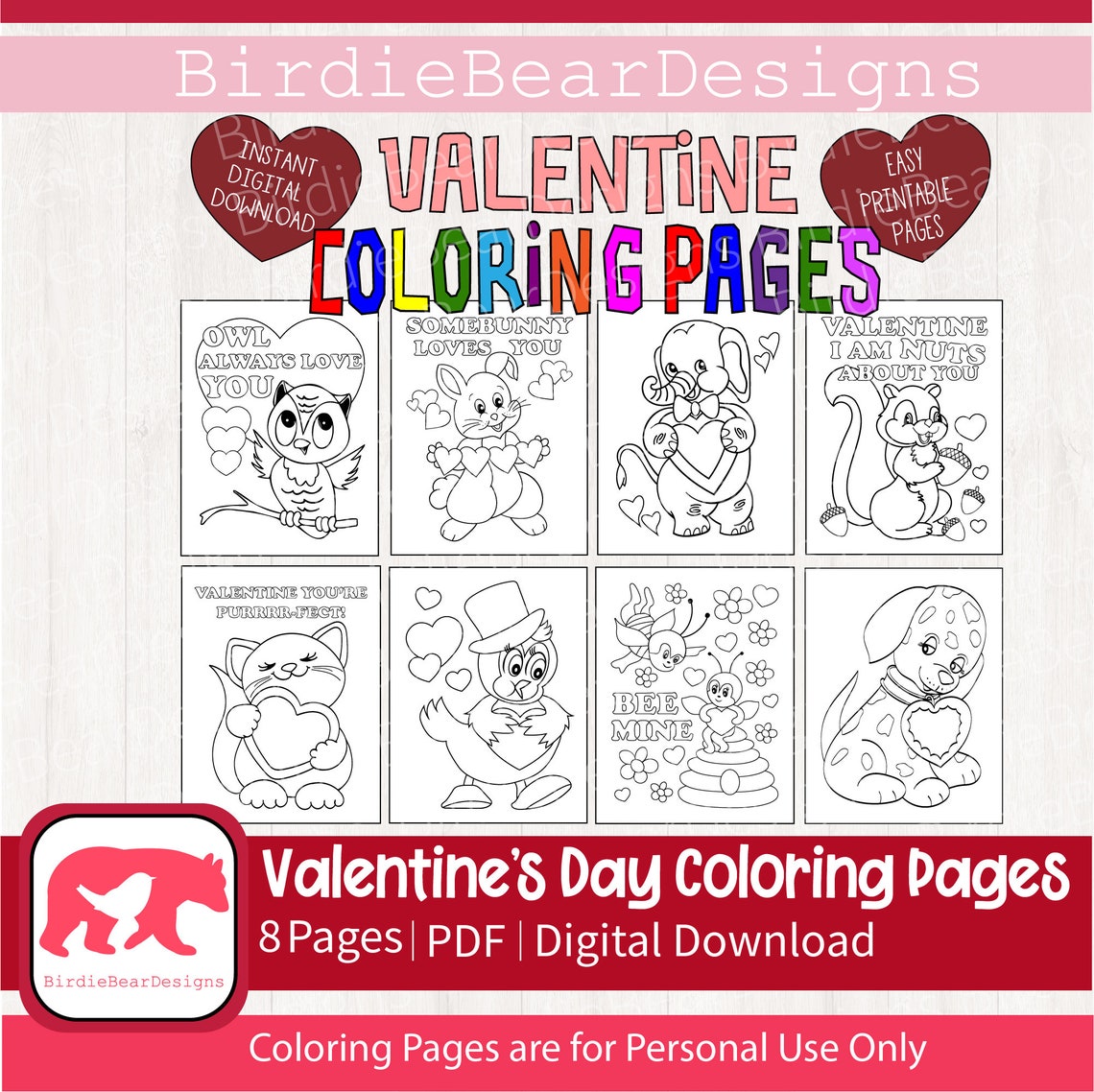 Valentines Coloring Pages Valentines Coloring Book | Etsy