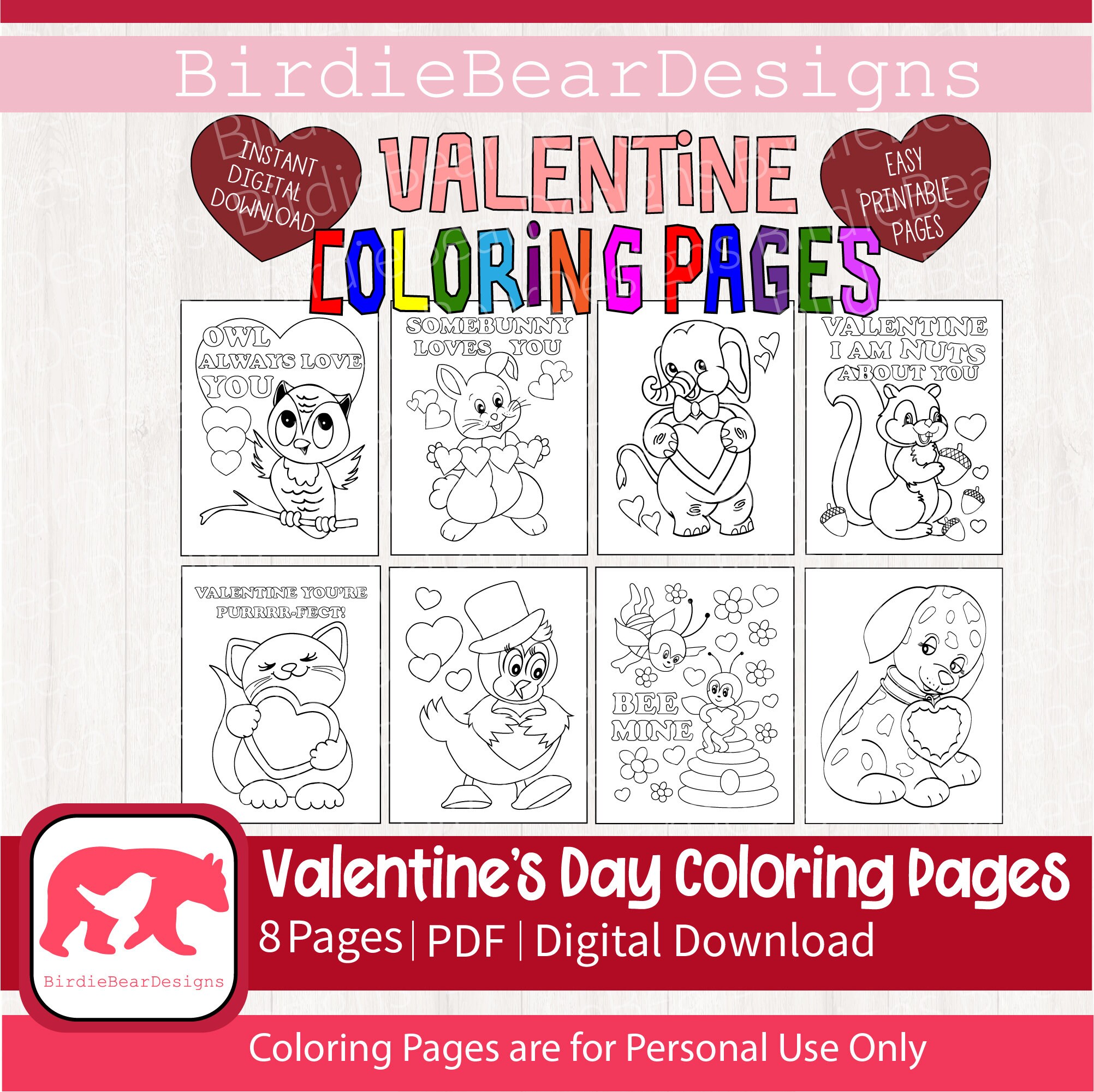 Valentines Coloring Pages Valentines Coloring Book - Etsy