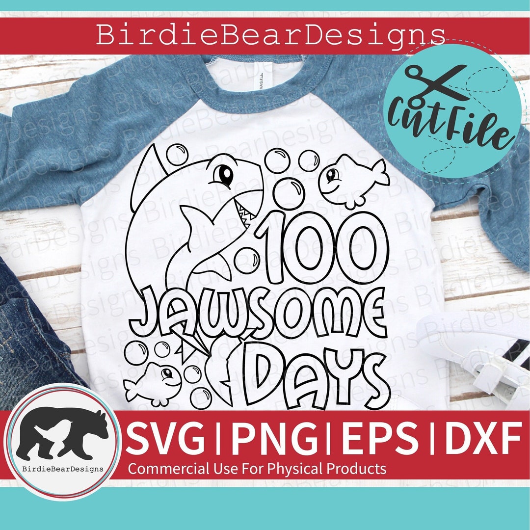 100 Jawsome Days SVG, 100 Days of School Svg, 100 Days Shark Svg, Shark ...