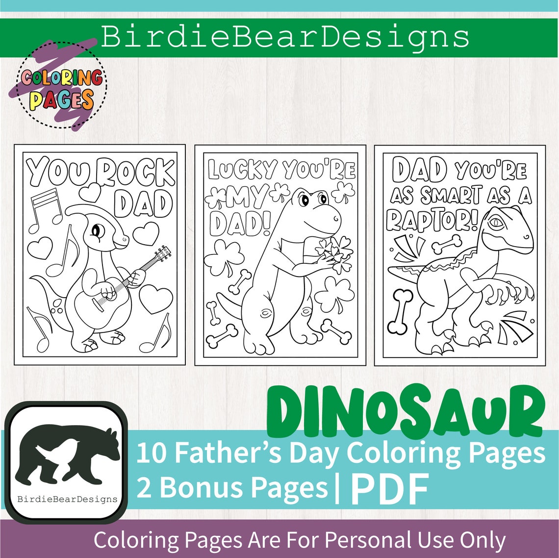 Fathers Day Coloring Pages Dinosaur Coloring Page Dad - Etsy Canada