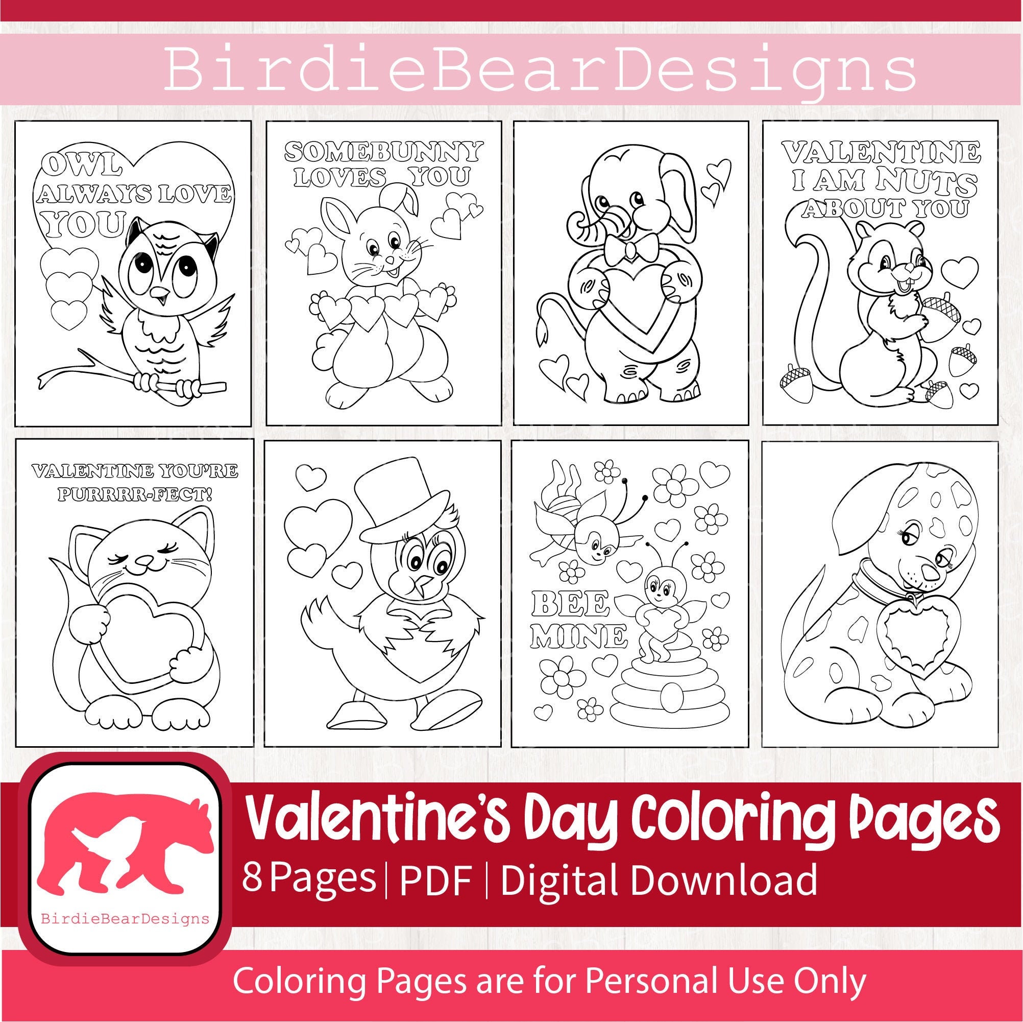 Valentines Coloring Pages Valentines Coloring Book - Etsy