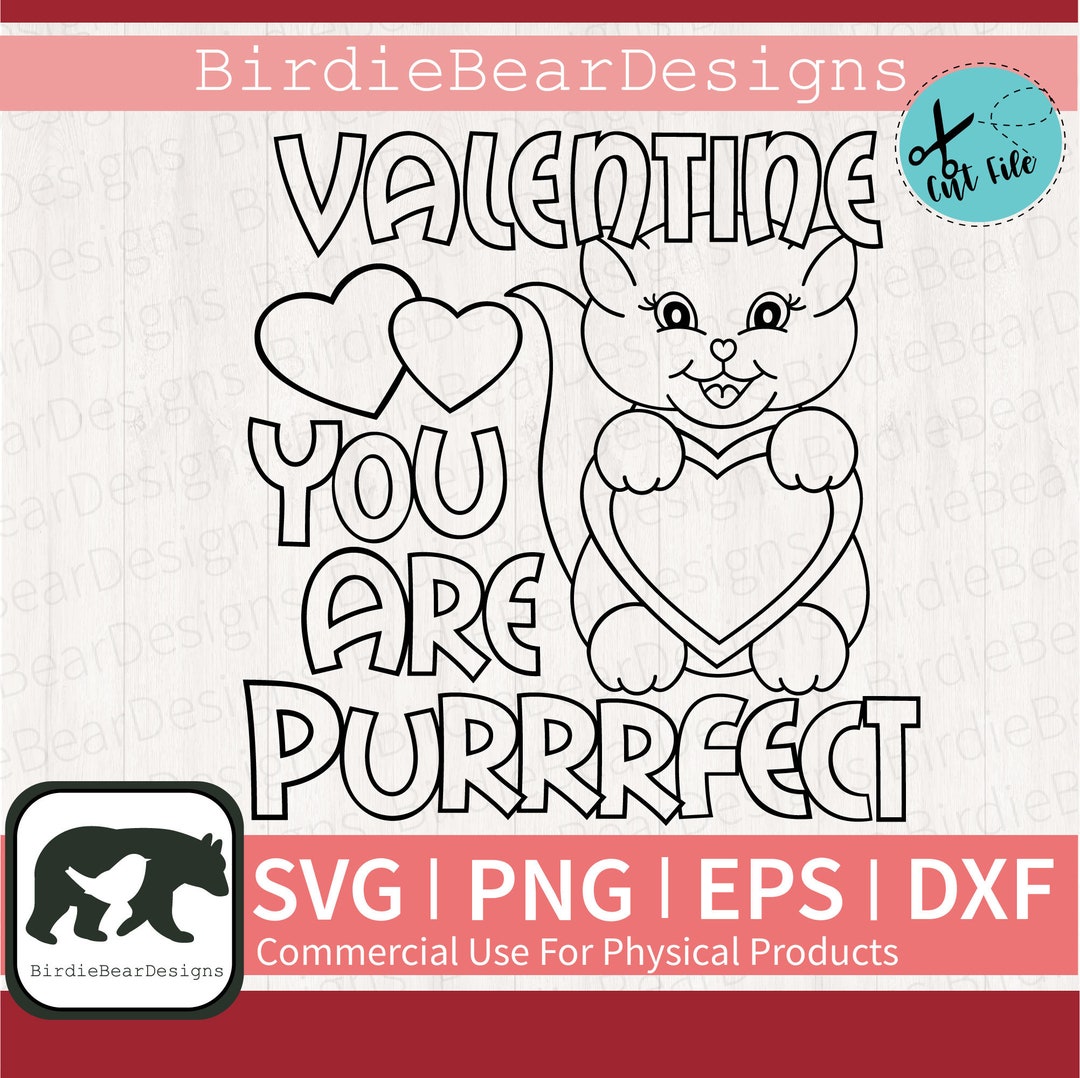 You Are Purrfect SVG Cat Valentine SVG Valentines Coloring - Etsy