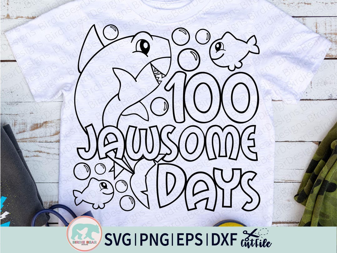 100 Jawsome Days SVG, 100 Days of School Svg, 100 Days Shark Svg, Shark ...
