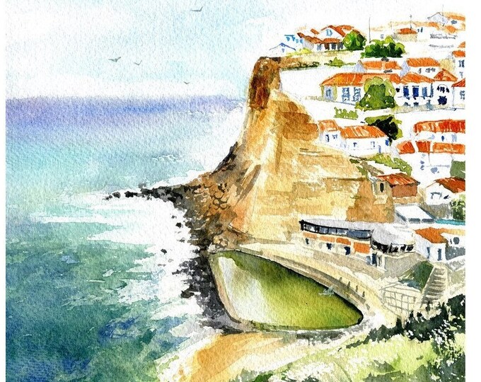 Original Portugal Painting, Azenhas Do Mar Near Sintra, Handmade ...