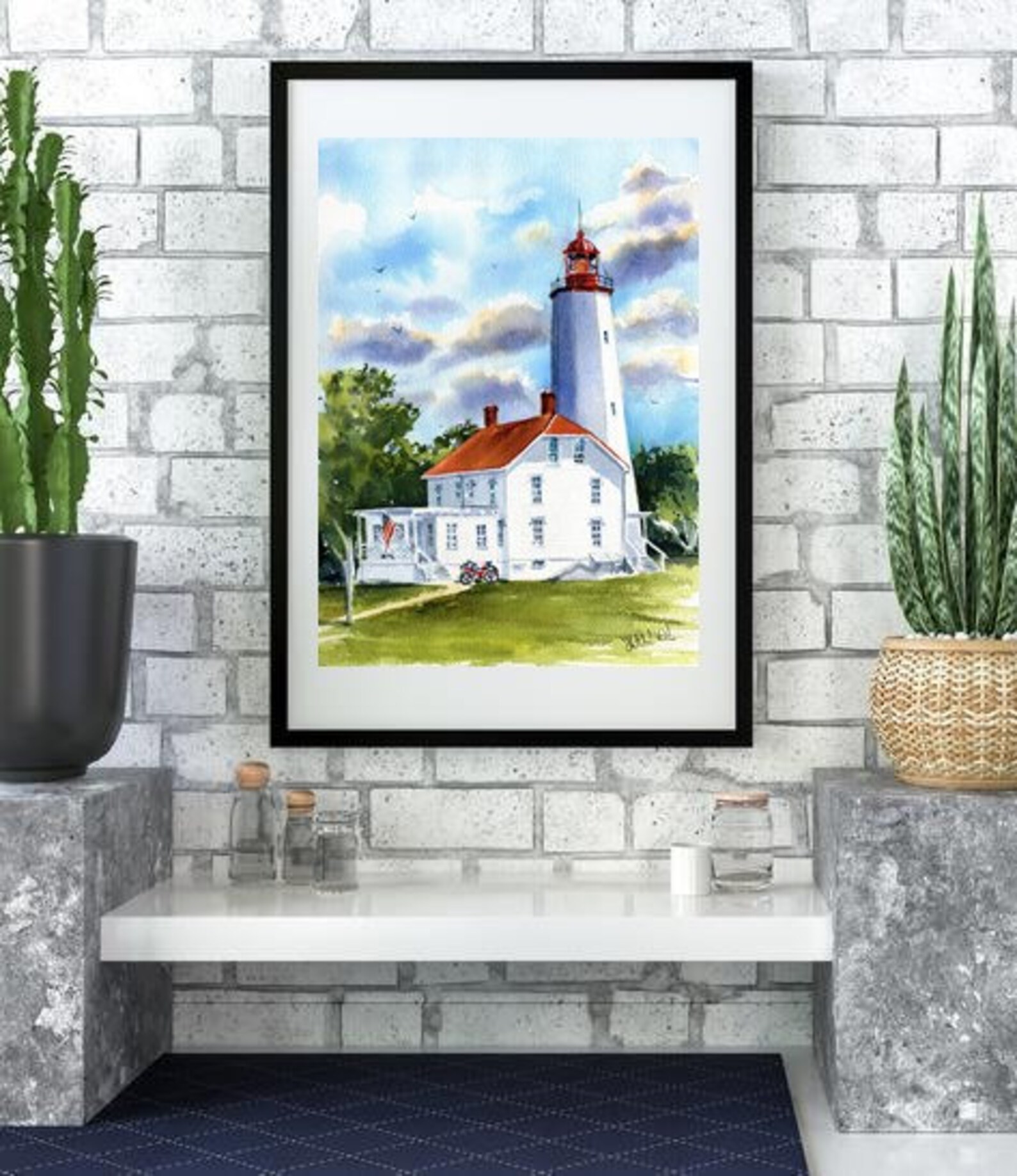 Original Painting, Sandy Hook Lighthouse in New Jersey, Handmade Watercolor, Lighthouse ...