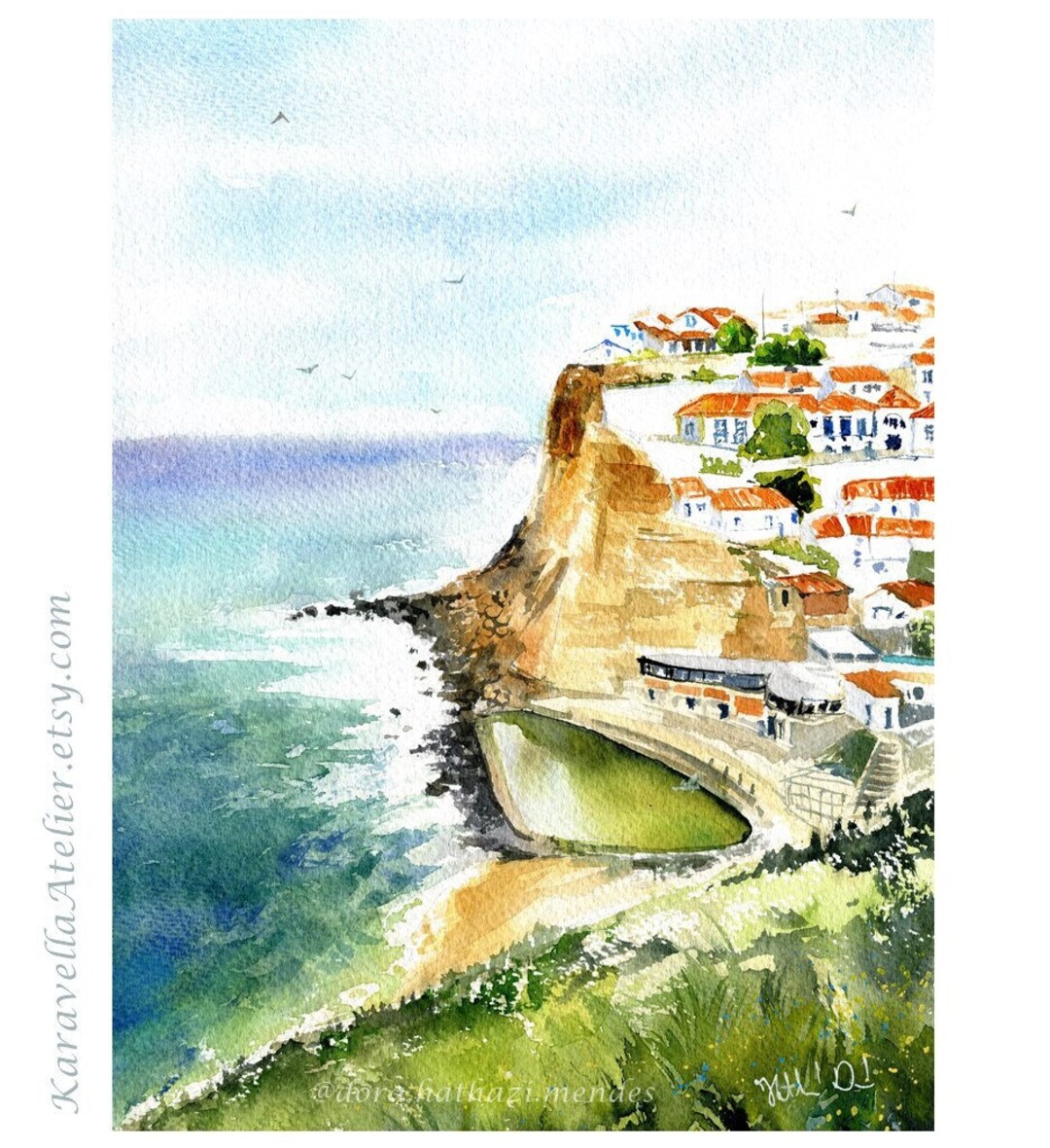 Original Portugal Painting, Azenhas Do Mar Near Sintra, Handmade ...