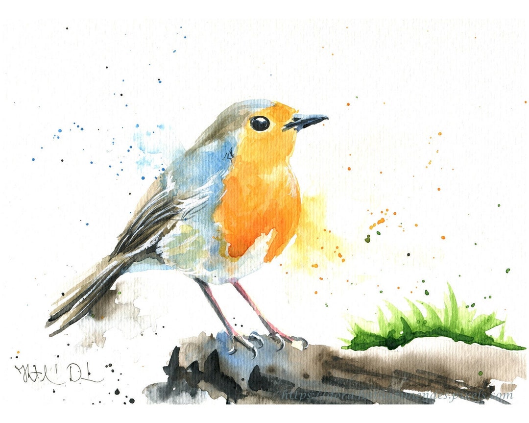 Original European Robin Painting, Handmade Watercolor, Robin Artwork ...