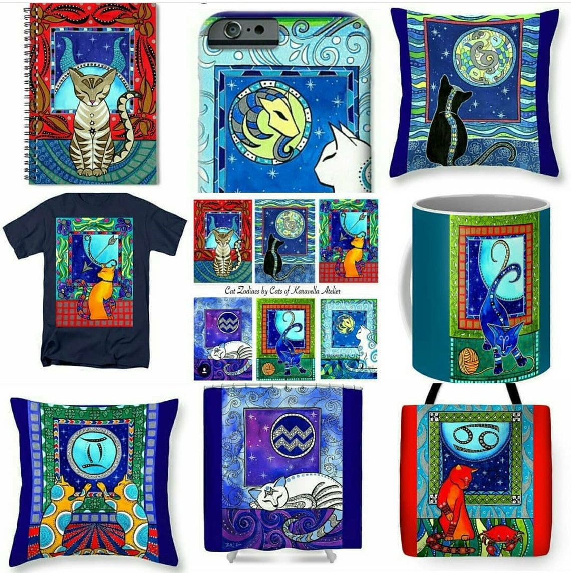 Original Pisces Cat Zodiac Painting Black Cat Art Handmade - Etsy