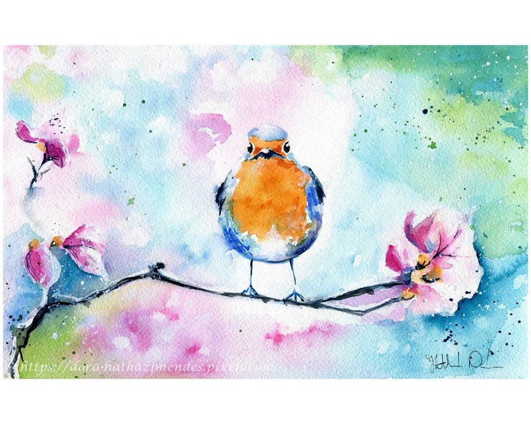 Original Robin Painting, Handmade Watercolor, Bird Paintings, Robin ...