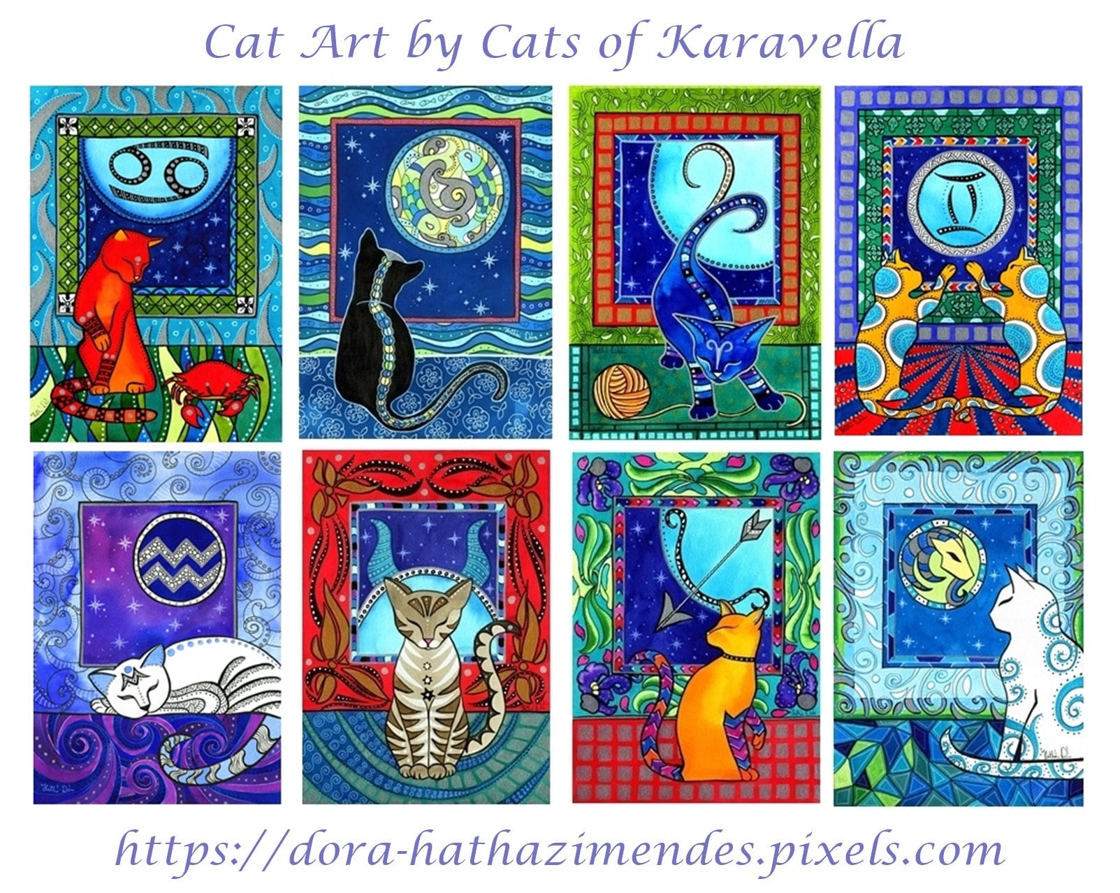 Original Pisces Cat Zodiac Painting: Handmade Black Cat & Moon Art - Etsy