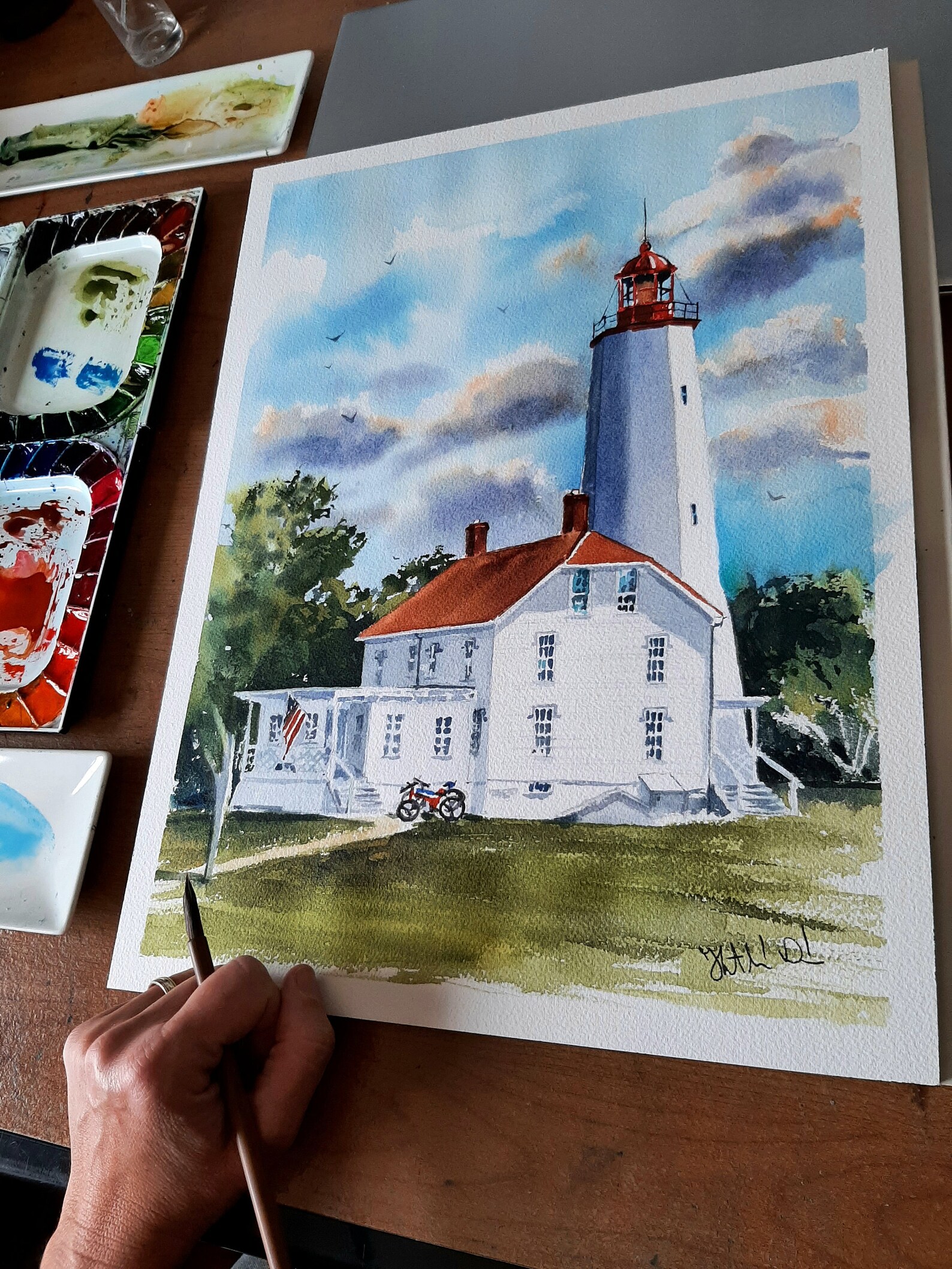 Original Painting, Sandy Hook Lighthouse in New Jersey, Handmade ...