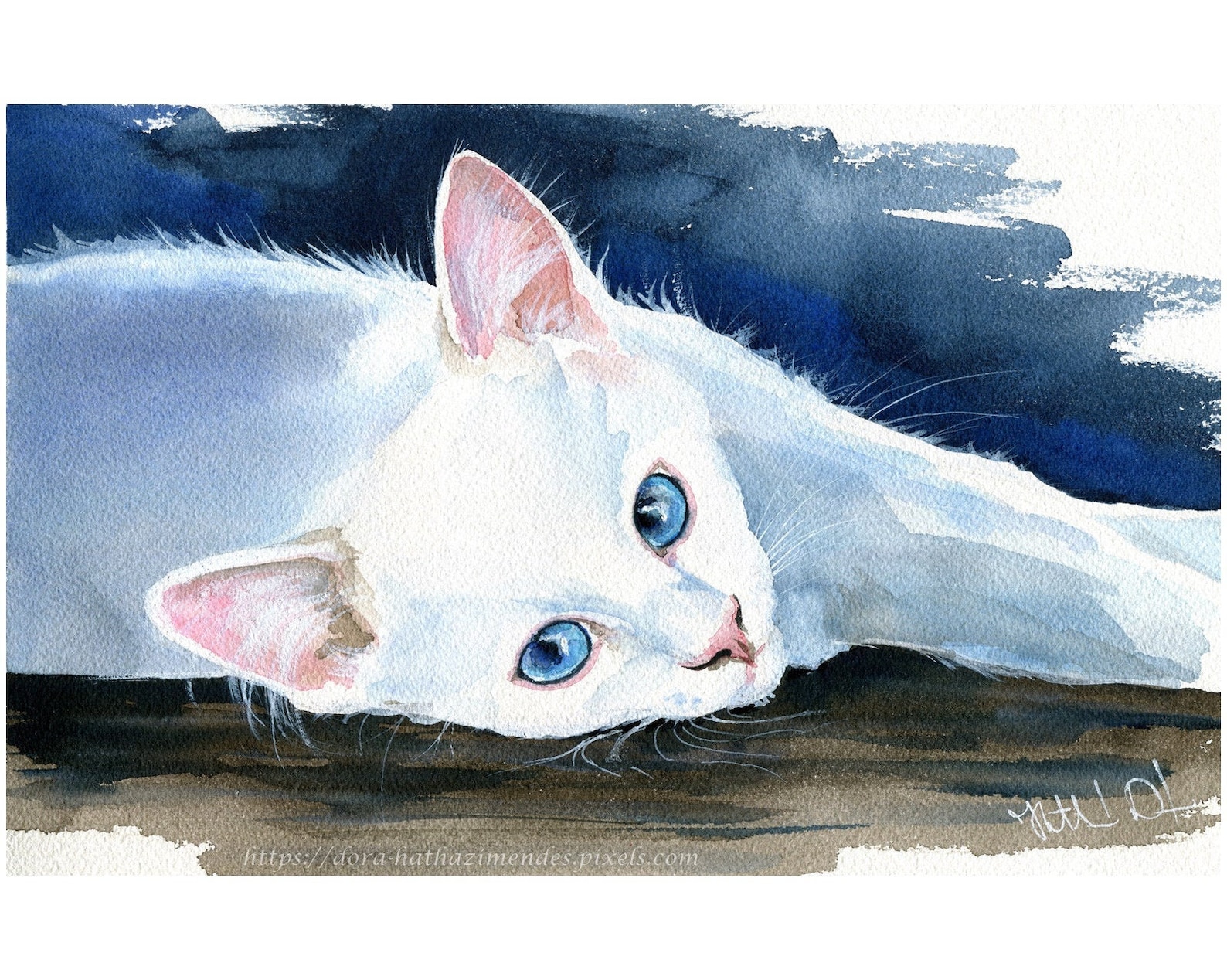 Original Cat Painting White Kitten Handmade Watercolor Cat - Etsy