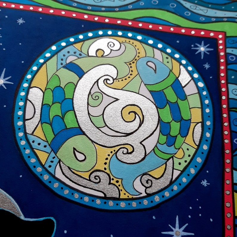Original Pisces Cat Zodiac Painting: Handmade Black Cat & Moon Art - Etsy