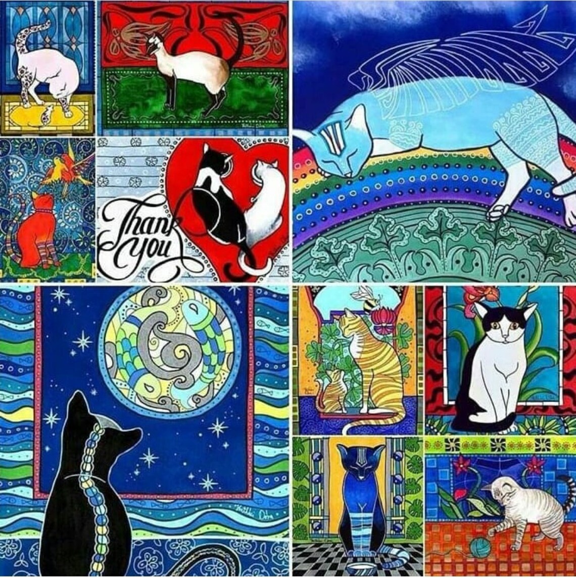 Original Pisces Cat Zodiac Painting Black Cat Art Handmade - Etsy