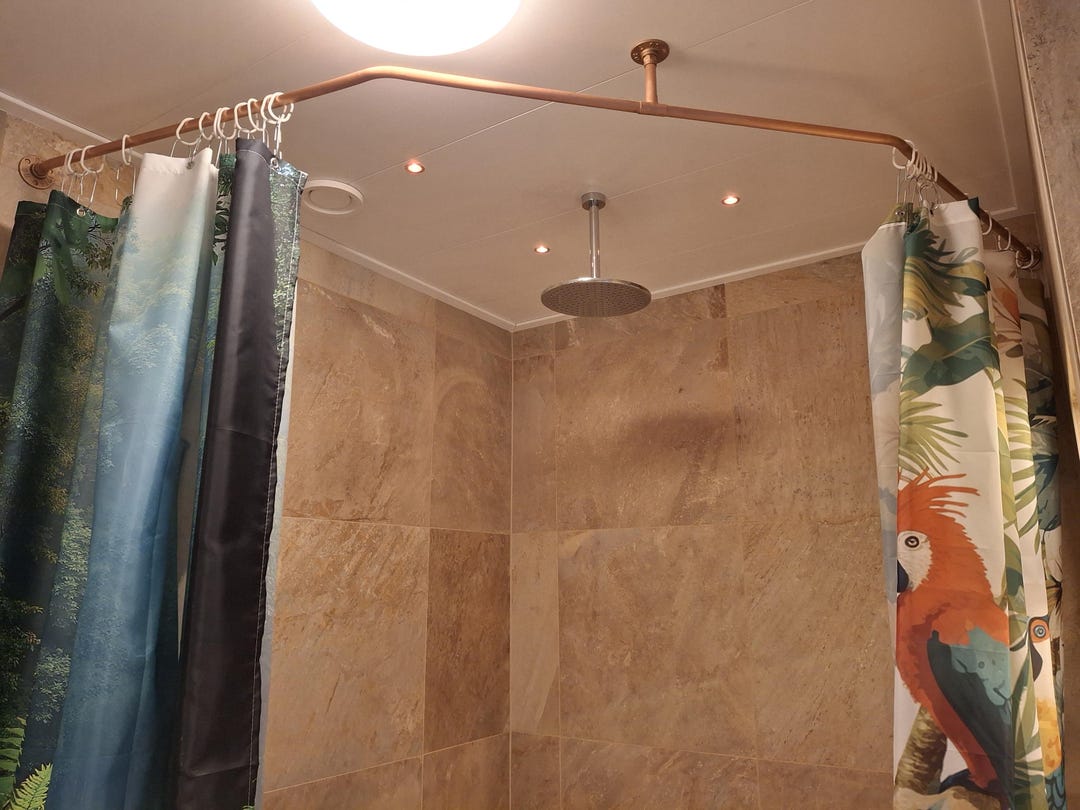 Copper Pentagonal Shower Curtain Rod With Ceiling Mount, Made to ...