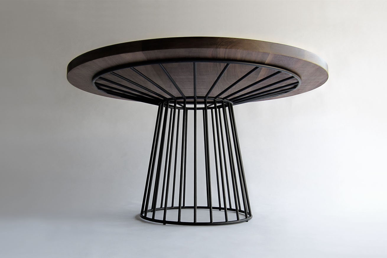 Round Dining Table, Steel Legs, Solid Oak Wood - Etsy