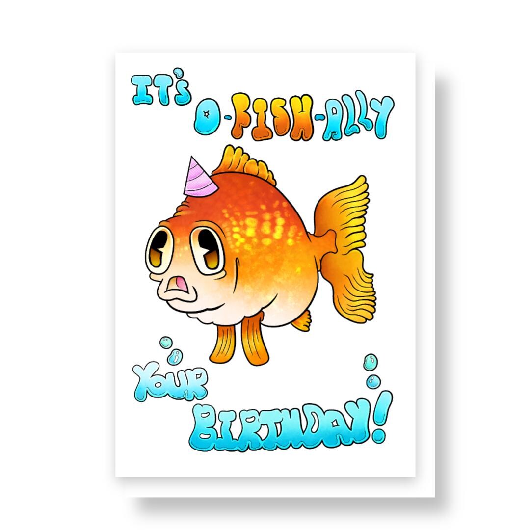 Fish Pun Birthday Card It's O-fish-ally Your Birthday Size A5 - Etsy