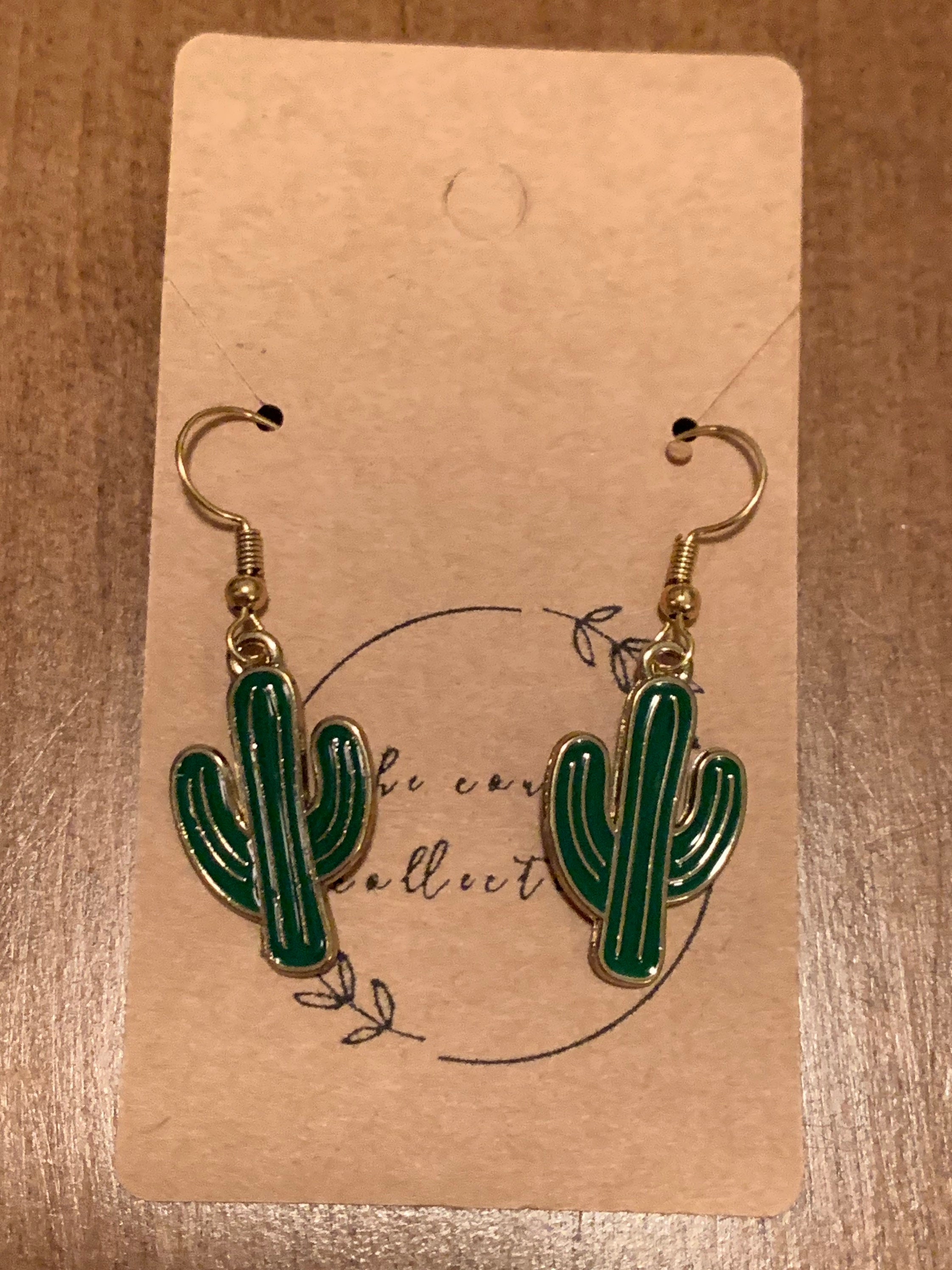 Gold Toned Saguaro Cactus Enamel Dangle Earrings - Etsy