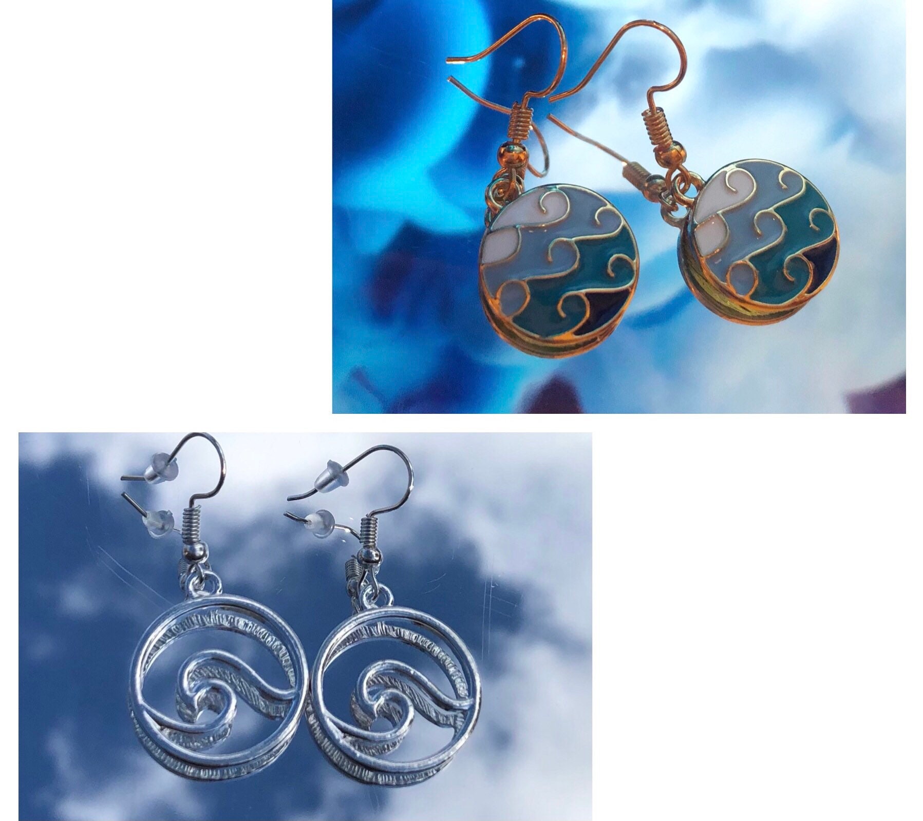 Wave earrings silver wave earrings blue wave earrings | Etsy