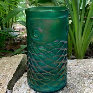 Signed 2004 Iridescent John Cook Carnival Glass Turquoise Blue Koi Fish ...