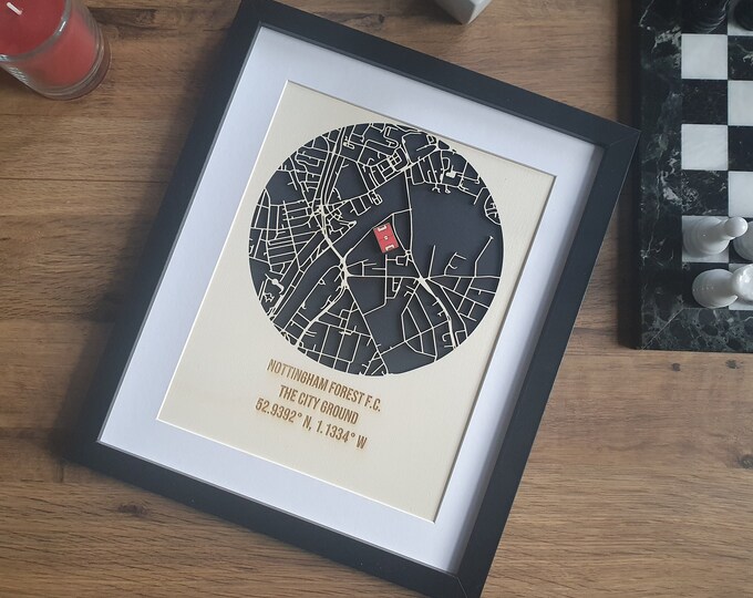 Wooden City Ground Stadium 3D Map - Nottingham Forest FC Map - Wood Cut ...