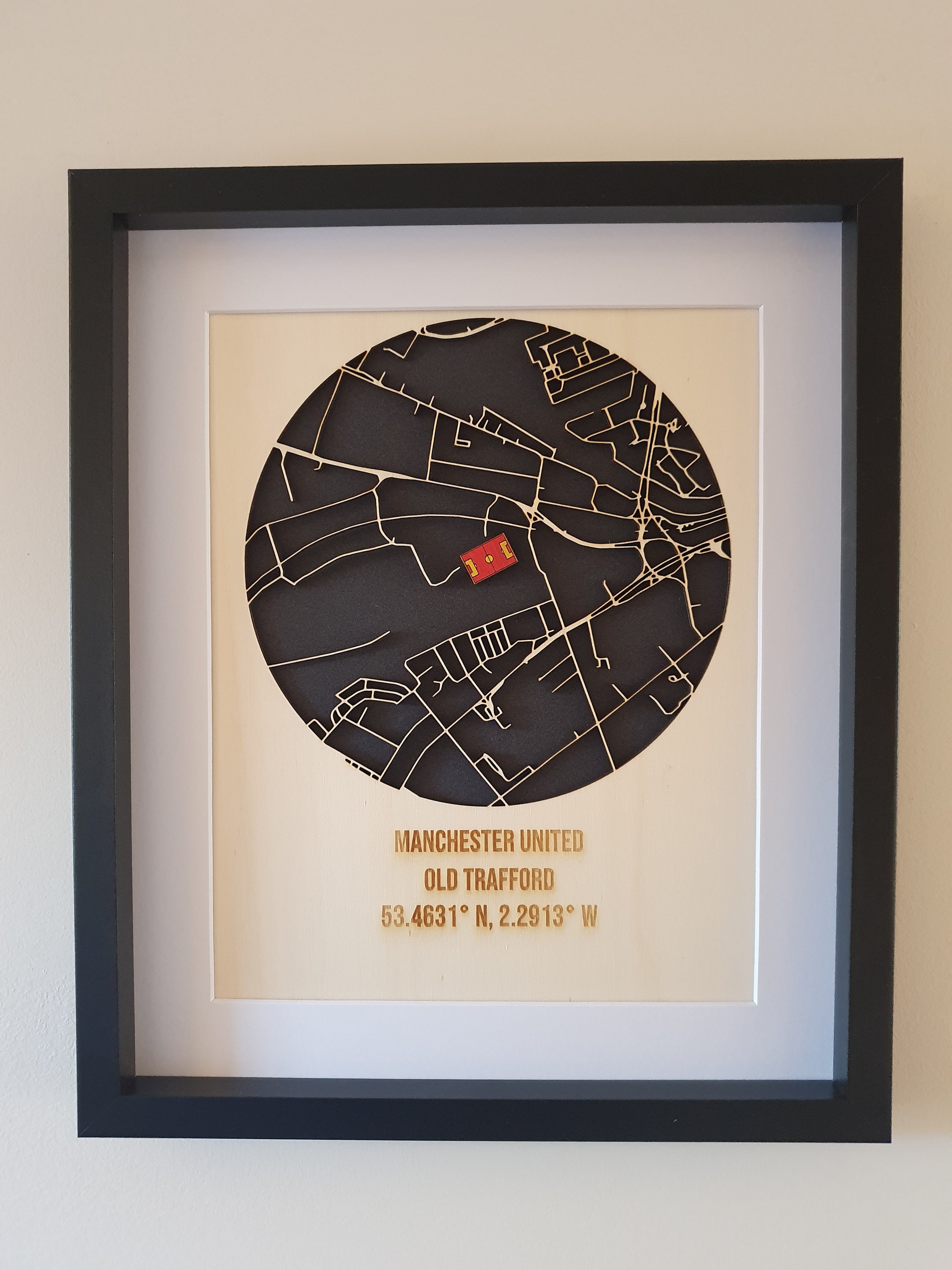 Wooden Old Trafford 3D Map Manchester United Map Wood Cut Football ...