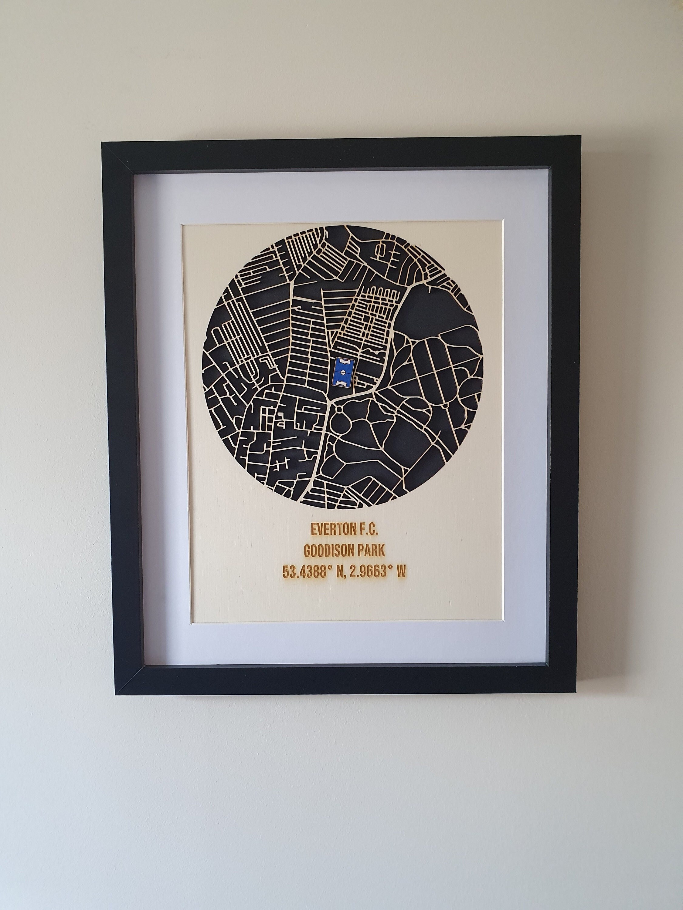 Wooden Goodison Park Stadium Map Everton FC Map Wood Cut Football ...