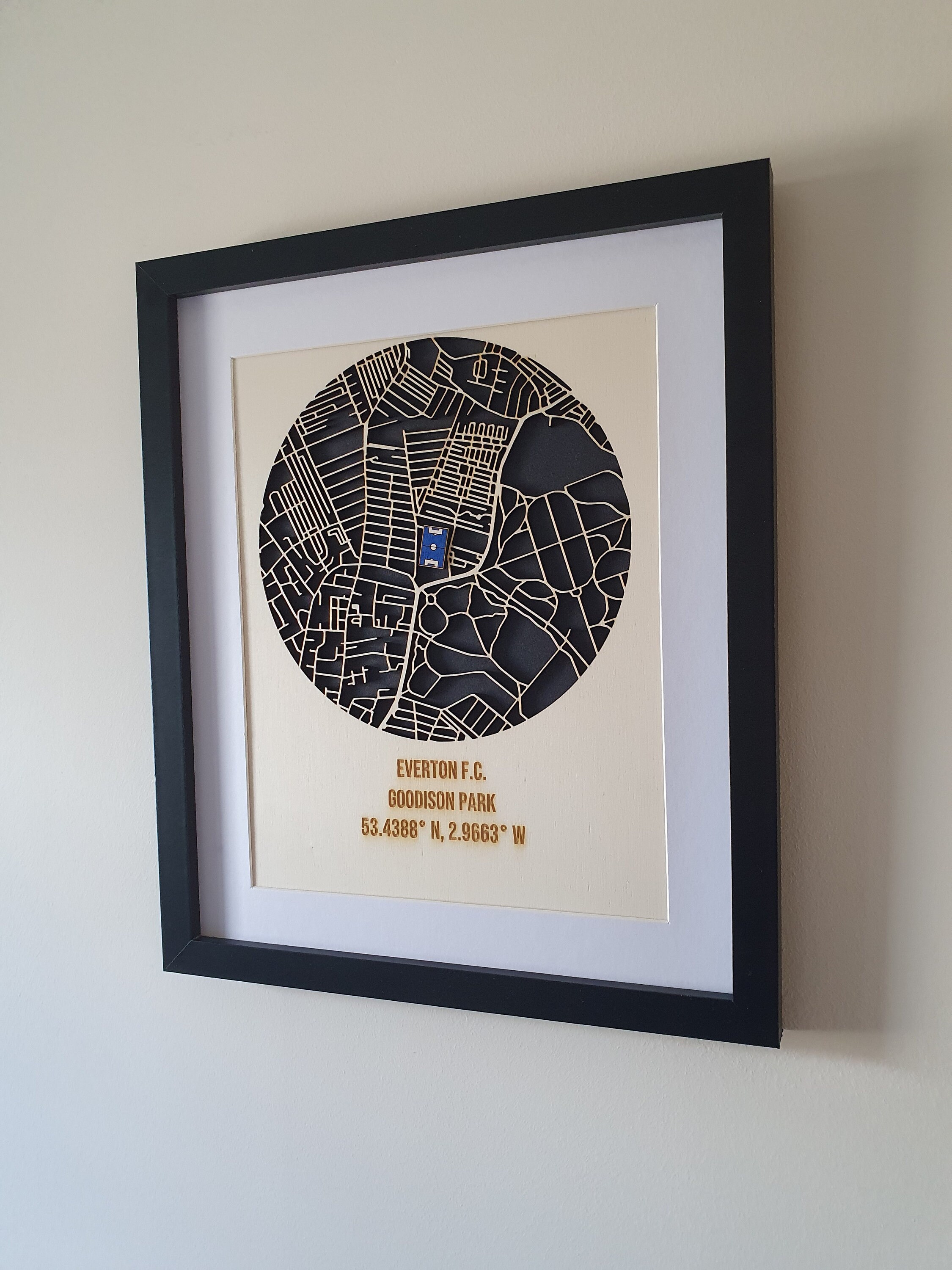 Wooden Goodison Park Stadium Map Everton FC Map Wood Cut Football ...