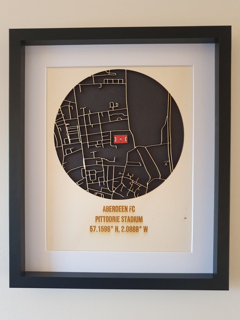 Wooden Pittodrie Stadium 3D Map Aberdeen FC Map Wood Cut Football ...