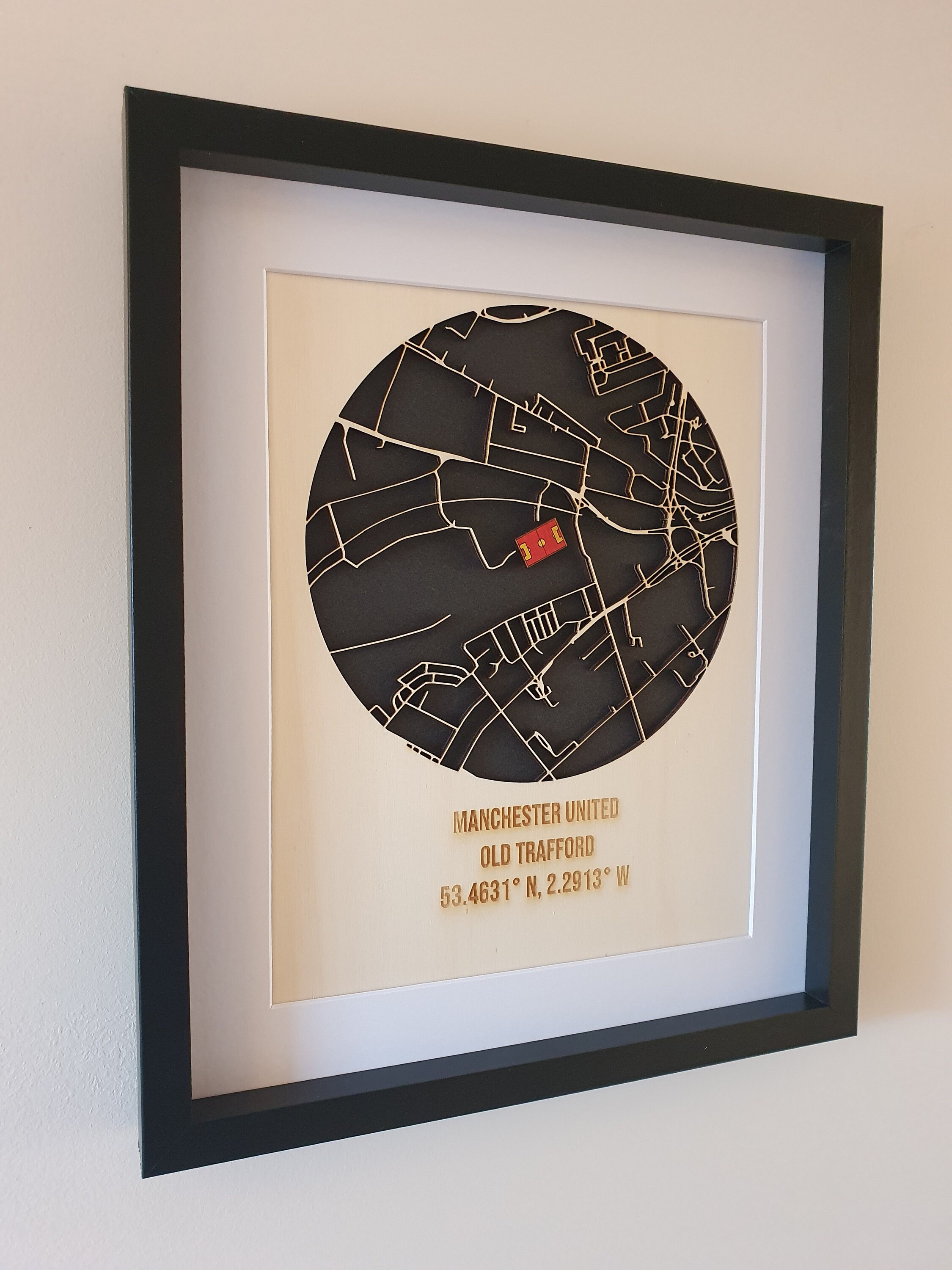 Wooden Old Trafford 3D Map Manchester United Map Wood Cut Football ...