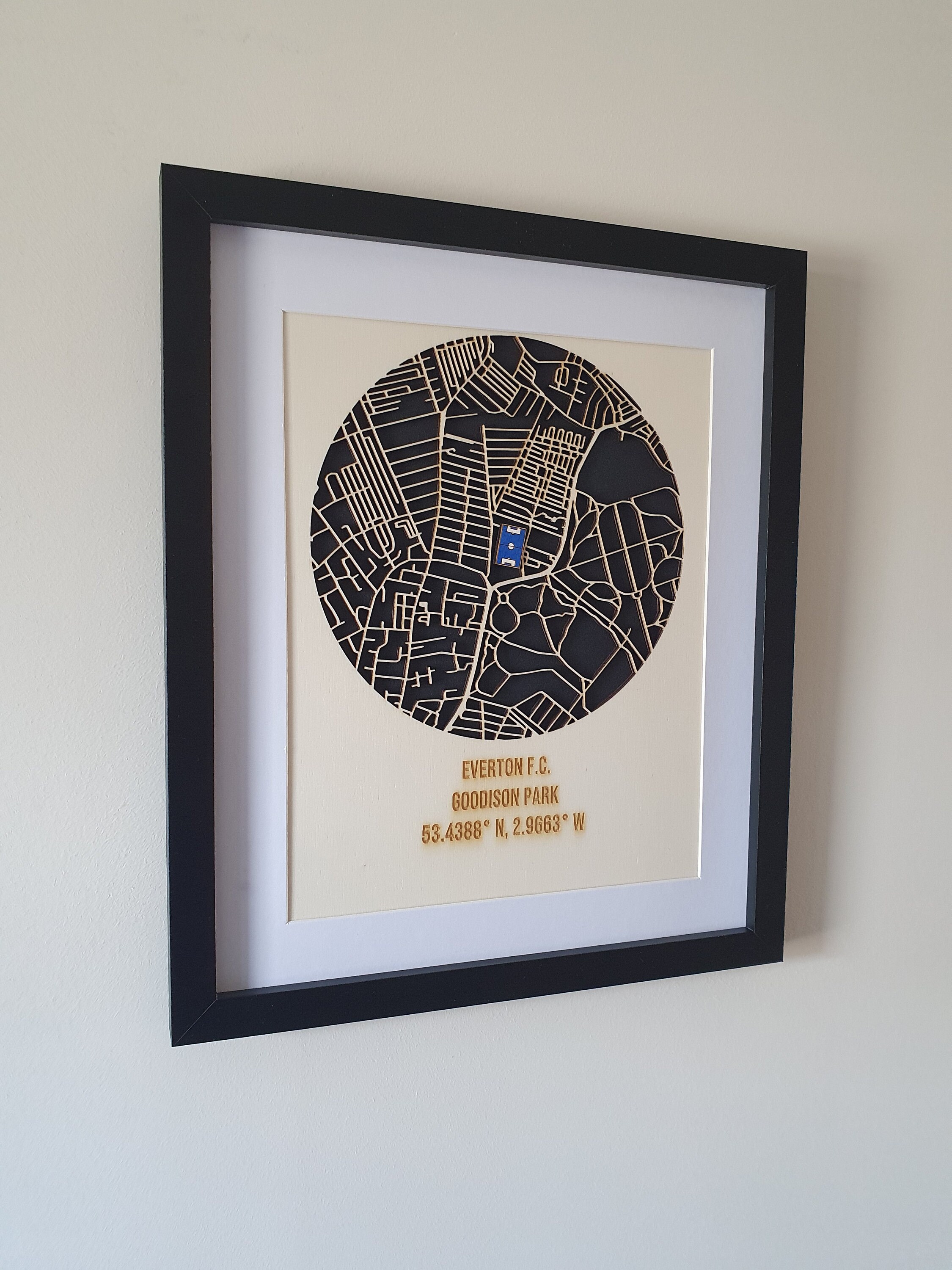 Wooden Goodison Park Stadium Map Everton FC Map Wood Cut Football ...