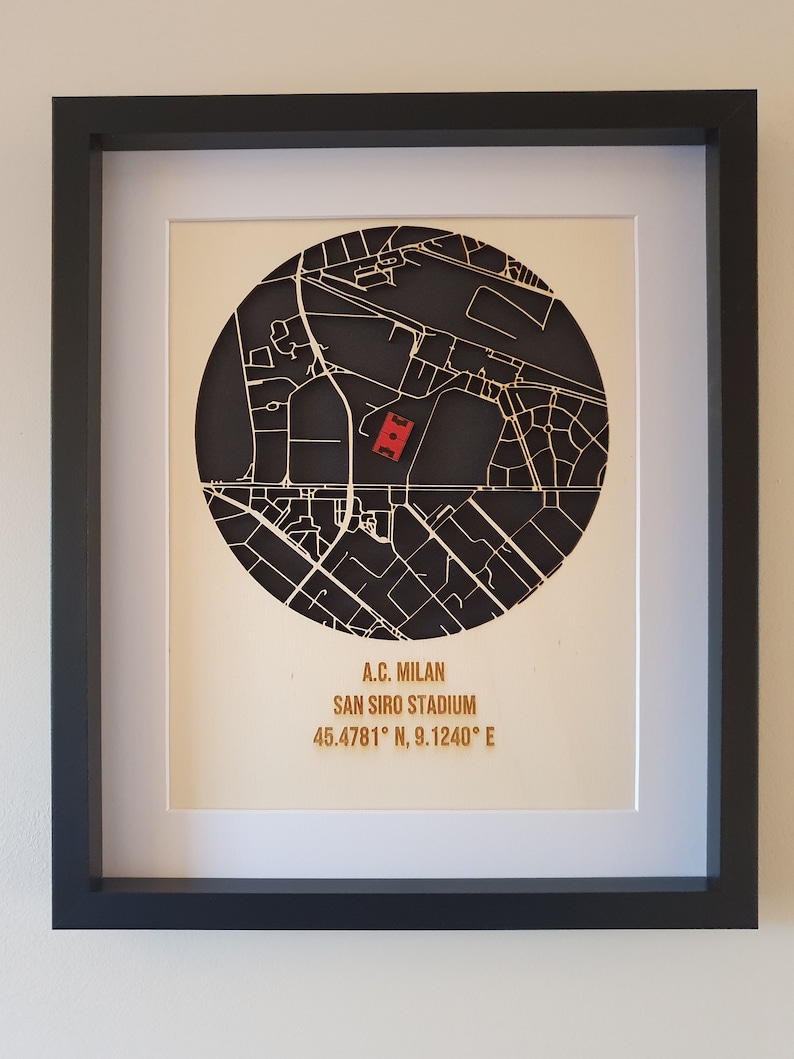 Wooden San Siro Stadium 3D Map AC Milan Map Wood Cut Football Stadium ...