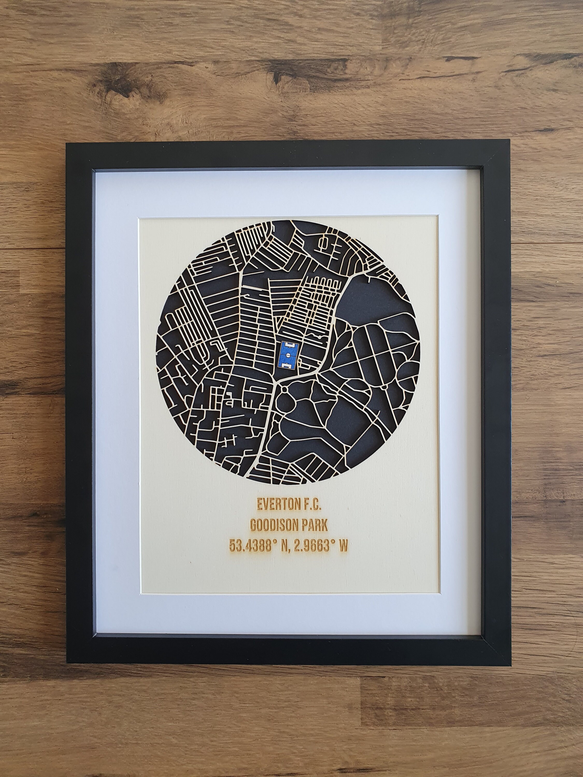 Wooden Goodison Park Stadium Map Everton FC Map Wood Cut Football ...