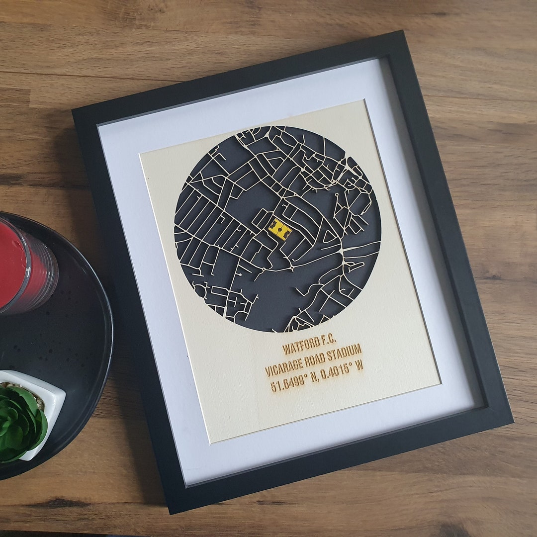 Wooden Vicarage Road Stadium 3D Map Watford FC Map Wood Cut Football ...