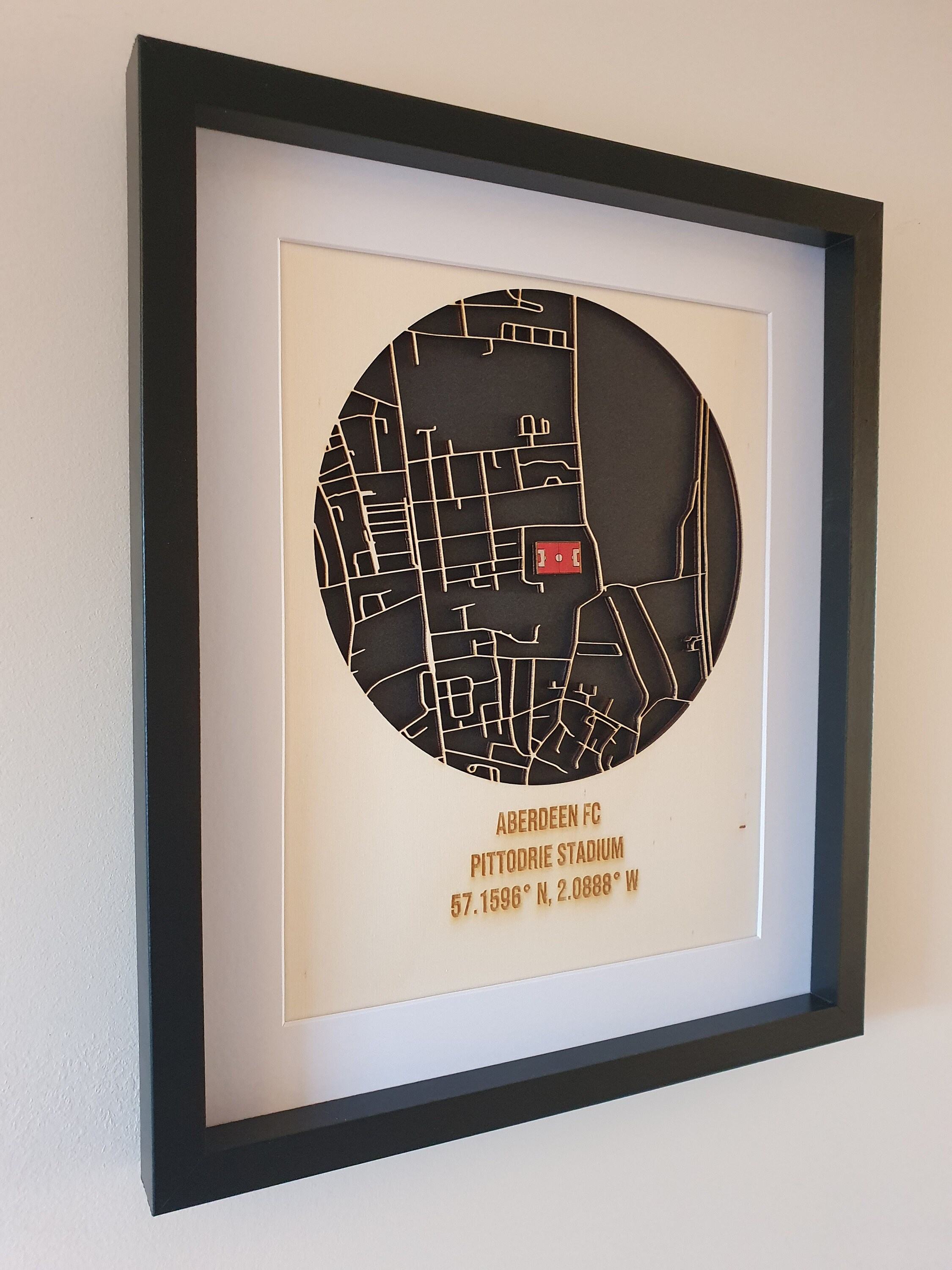 Wooden Pittodrie Stadium 3D Map Aberdeen FC Map Wood Cut Football ...