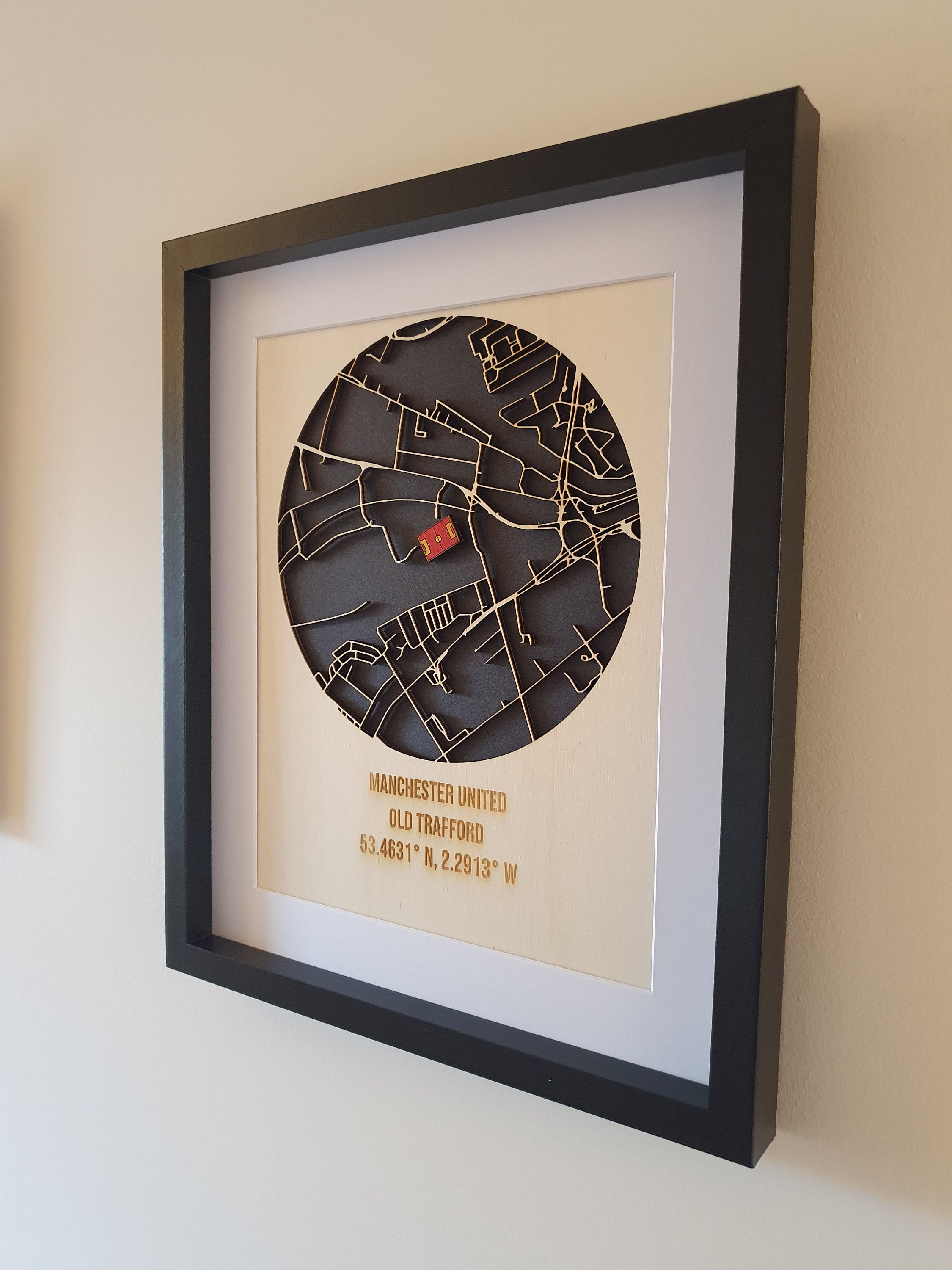 Wooden Old Trafford 3D Map Manchester United Map Wood Cut Football ...