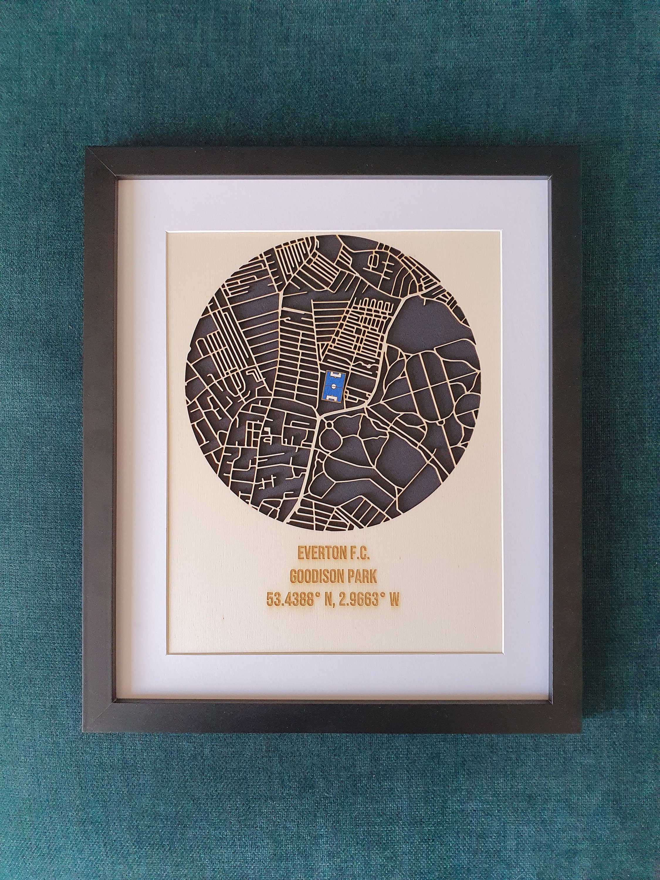 Wooden Goodison Park Stadium Map Everton FC Map Wood Cut Football ...