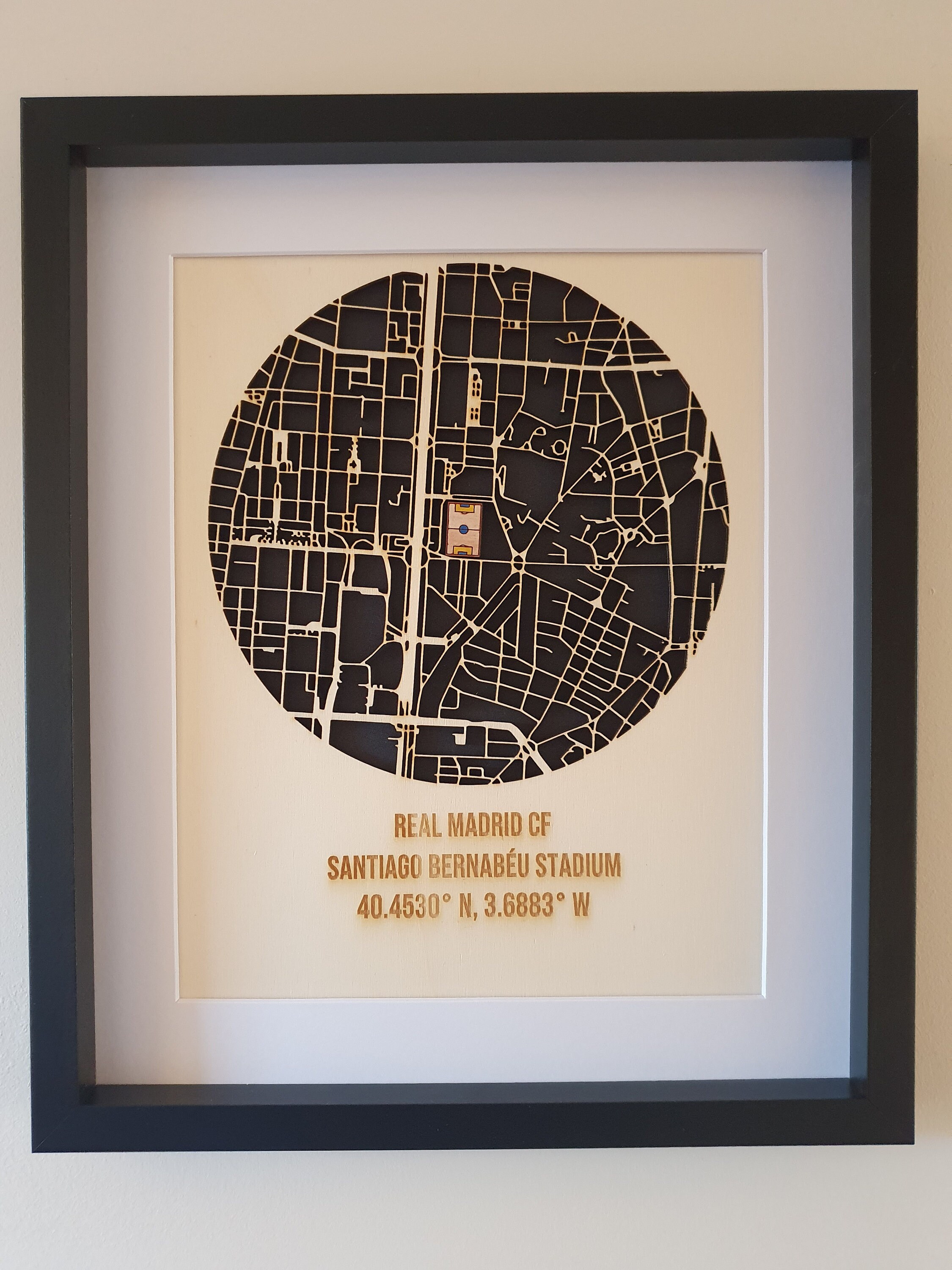 Wooden Santiago Bernabeu Stadium 3D Mapa Real Madrid Mapa Wood Cut ...