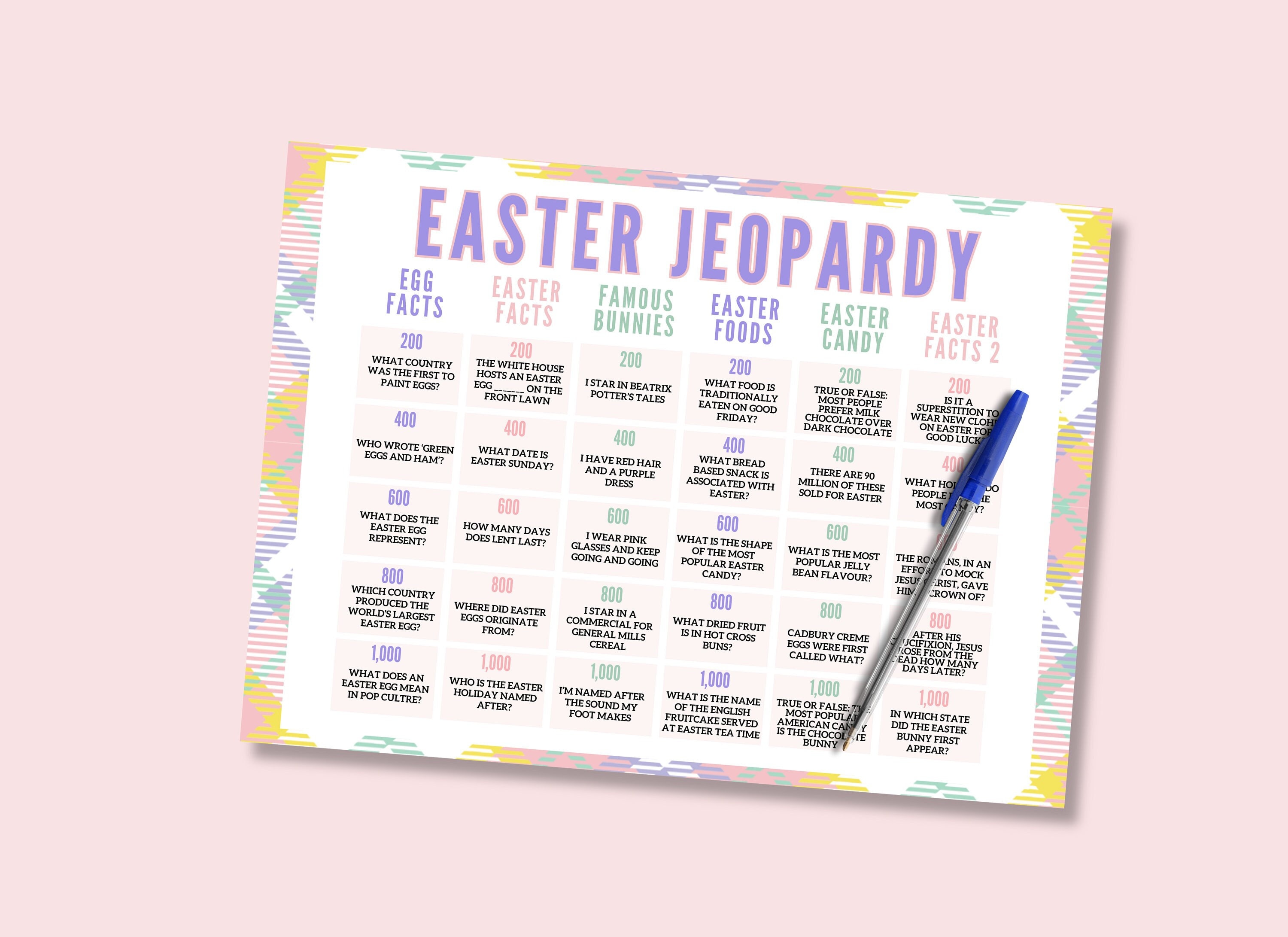 Easter Trivia Game, Easter Jeopardy, Easter Seniors Game, Easter School ...