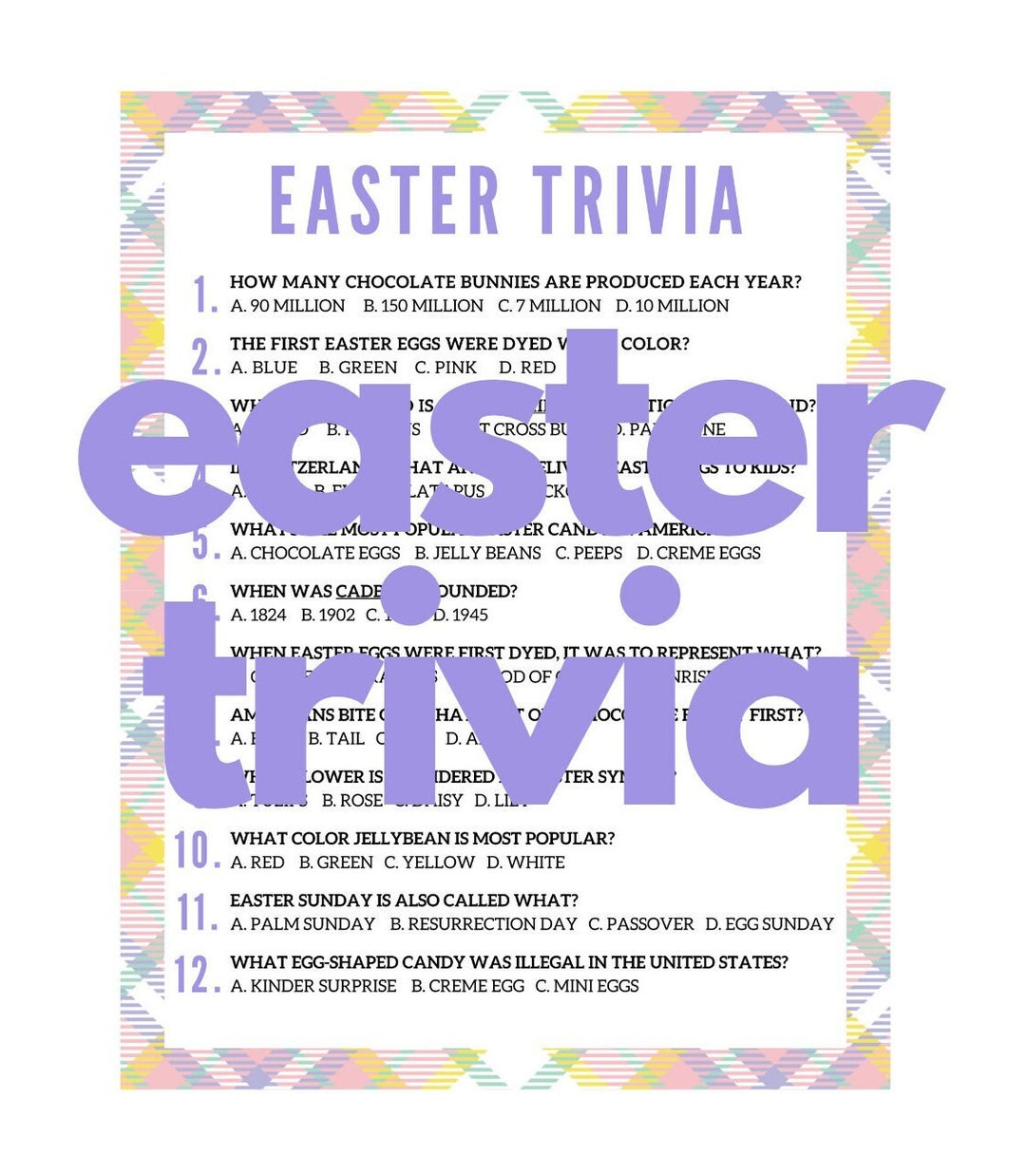 Easter Trivia Game, Easter Jeopardy, Easter Seniors Game, Easter School ...
