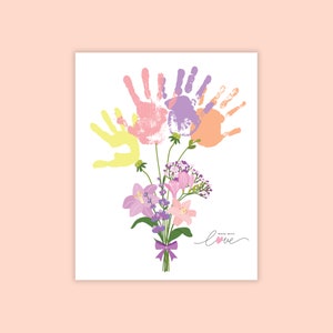 Custom Mothers Day Art Print Handprint Love Flower Bouquet Mom Mother ...