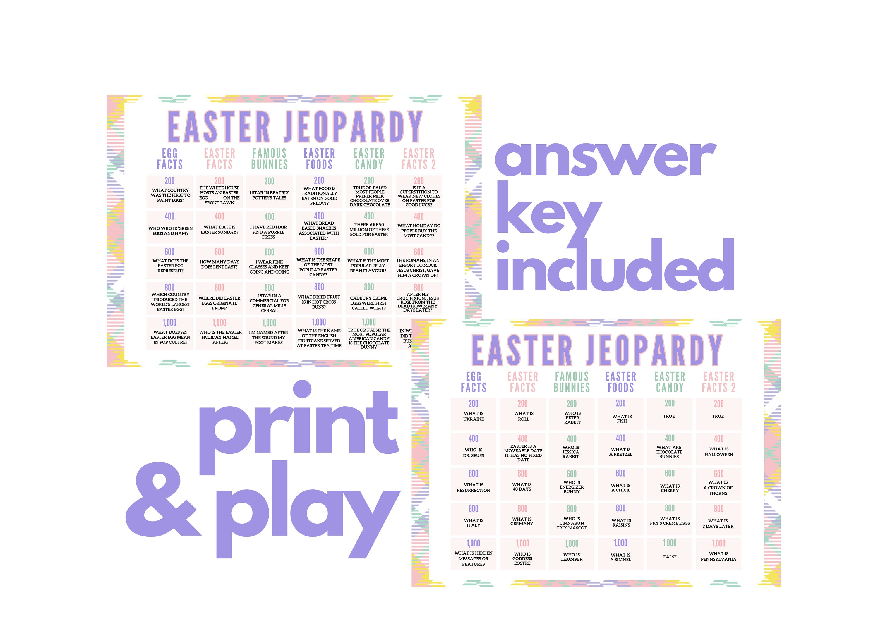 Easter Trivia Game, Easter Jeopardy, Easter Seniors Game, Easter School ...