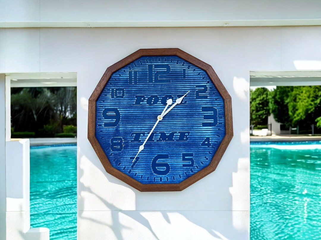 Large Pool Time Clock With Water Texture Face and Easy to Read Numerals ...