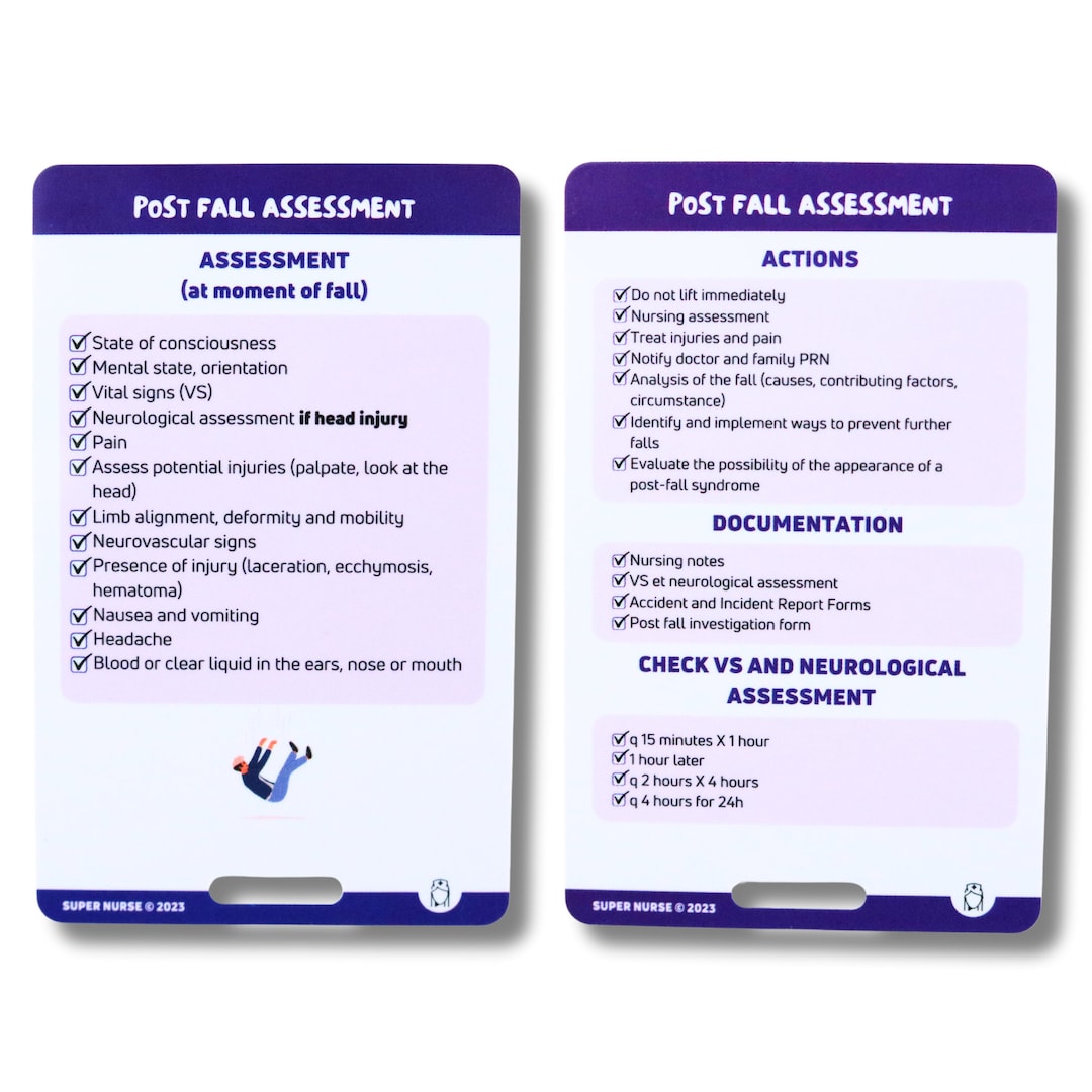 EN Post Fall Assessment, Geriatrics, Nursing Reference Cards, Nursing ...