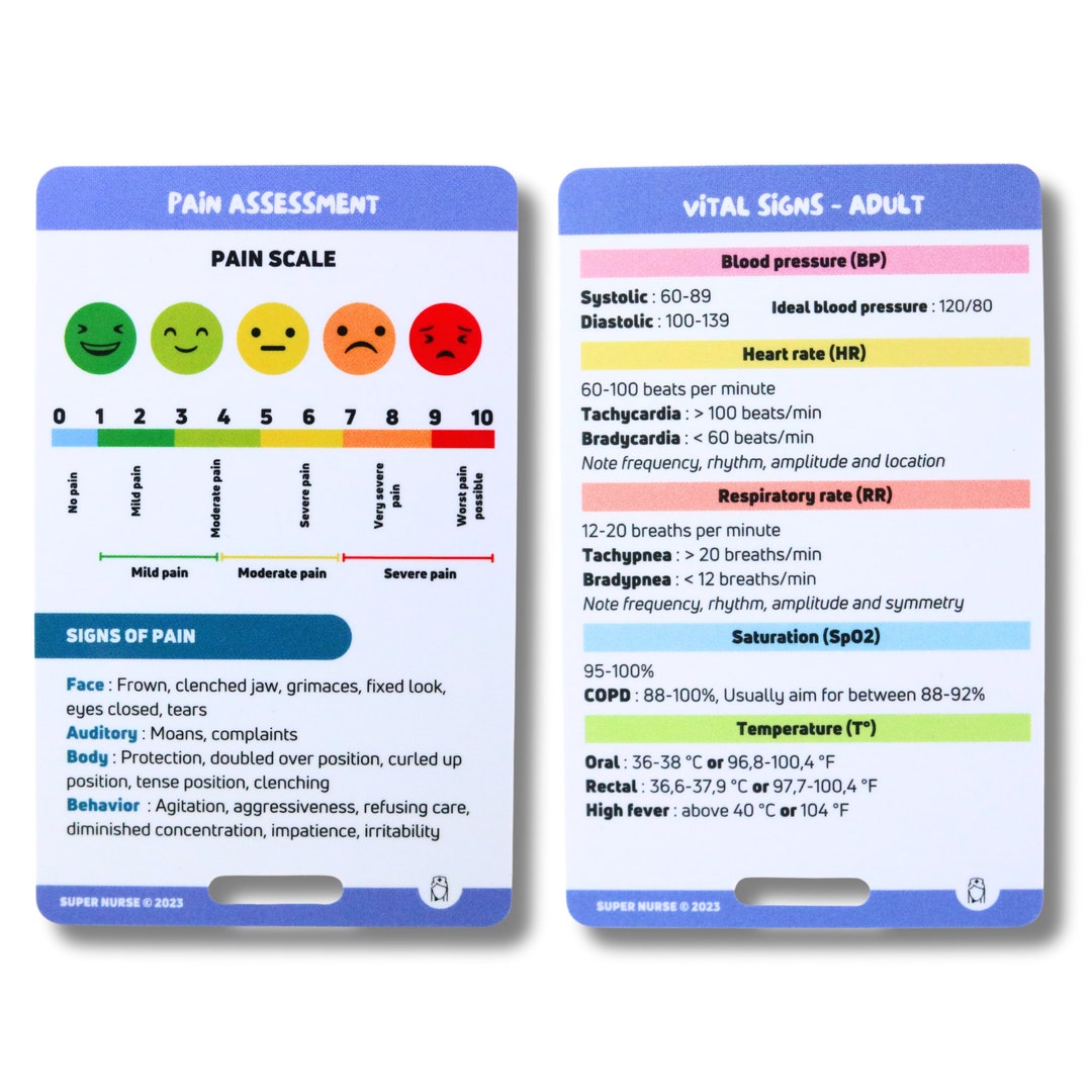 EN Adult Vital Signs, Pain Assessment, Nursing Reference Cards, Nursing ...