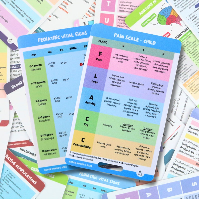 EN Pediatric Vital Signs and Pain Scale, Nursing Reference Cards ...