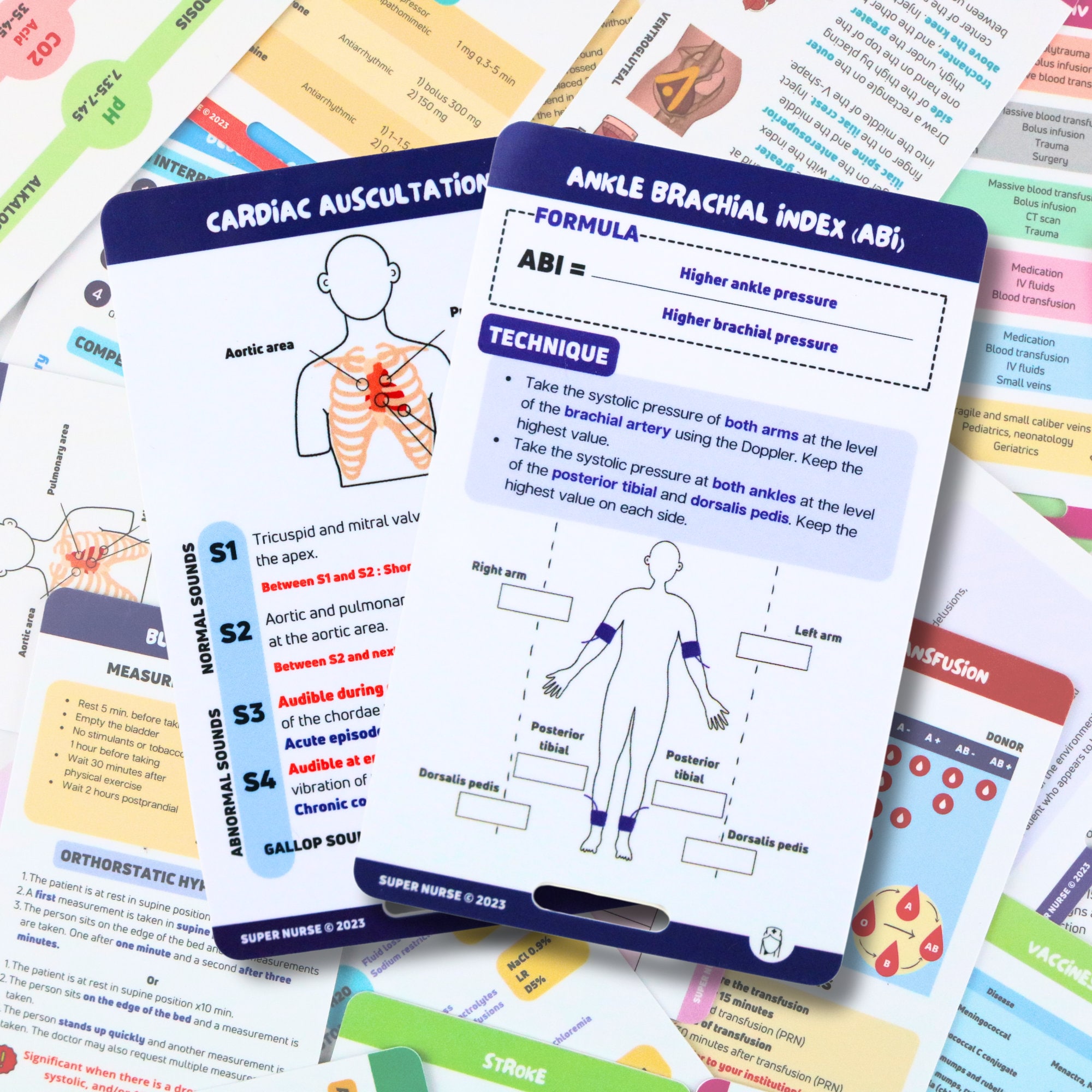 EN Cardiac Auscultation and ABI, Nursing Reference Cards, Nursing Badge ...